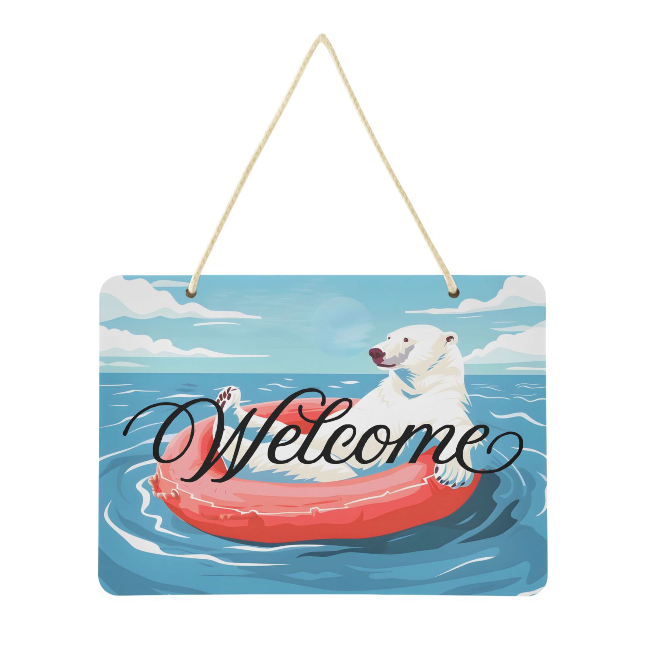 Polar Bear on Ocean Welcome Sign Front Door PVC 14x10 inch Hanger Hello ...