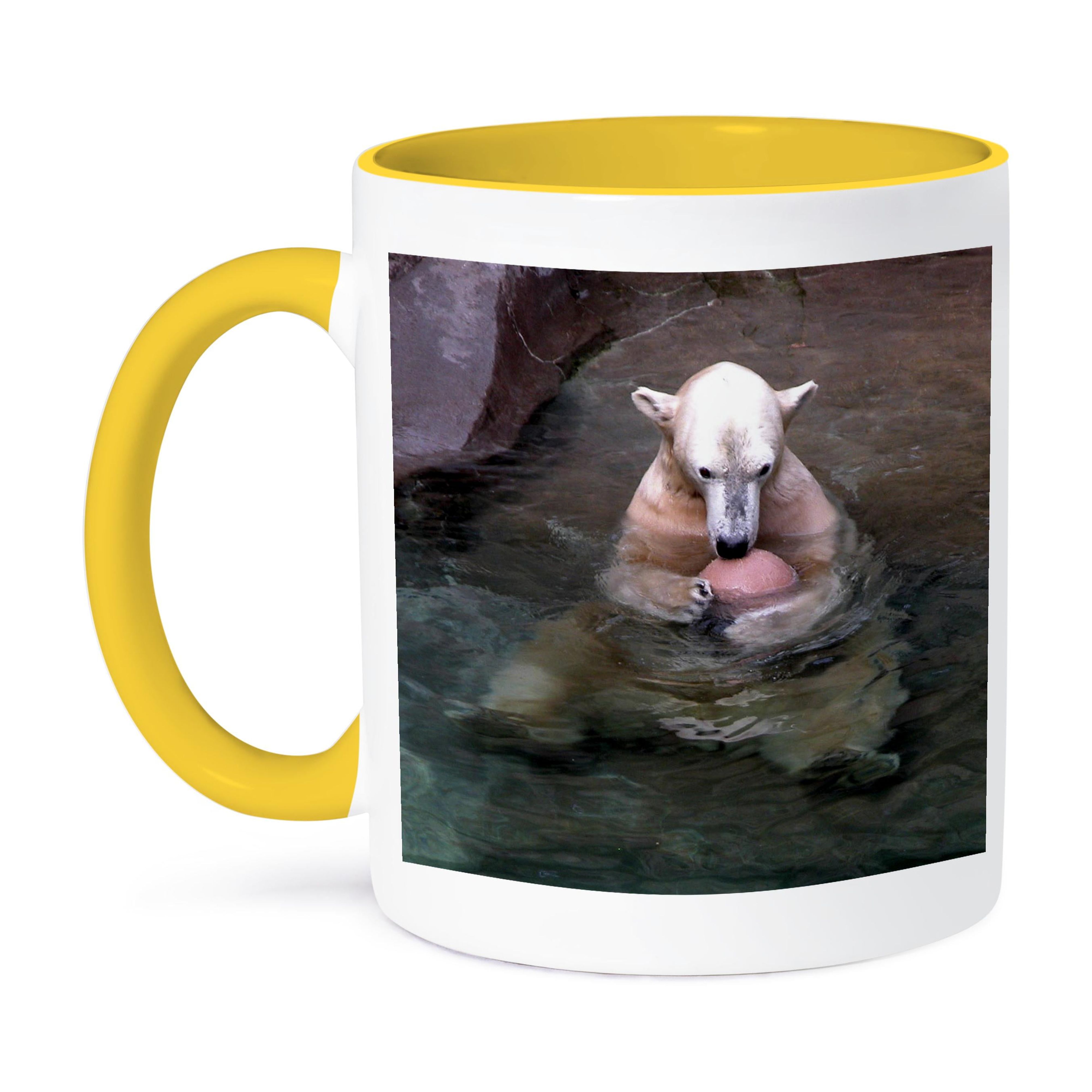 3dRose, Polar Bear with His Ball, 15oz Two-Tone Yellow Mug - Walmart.com