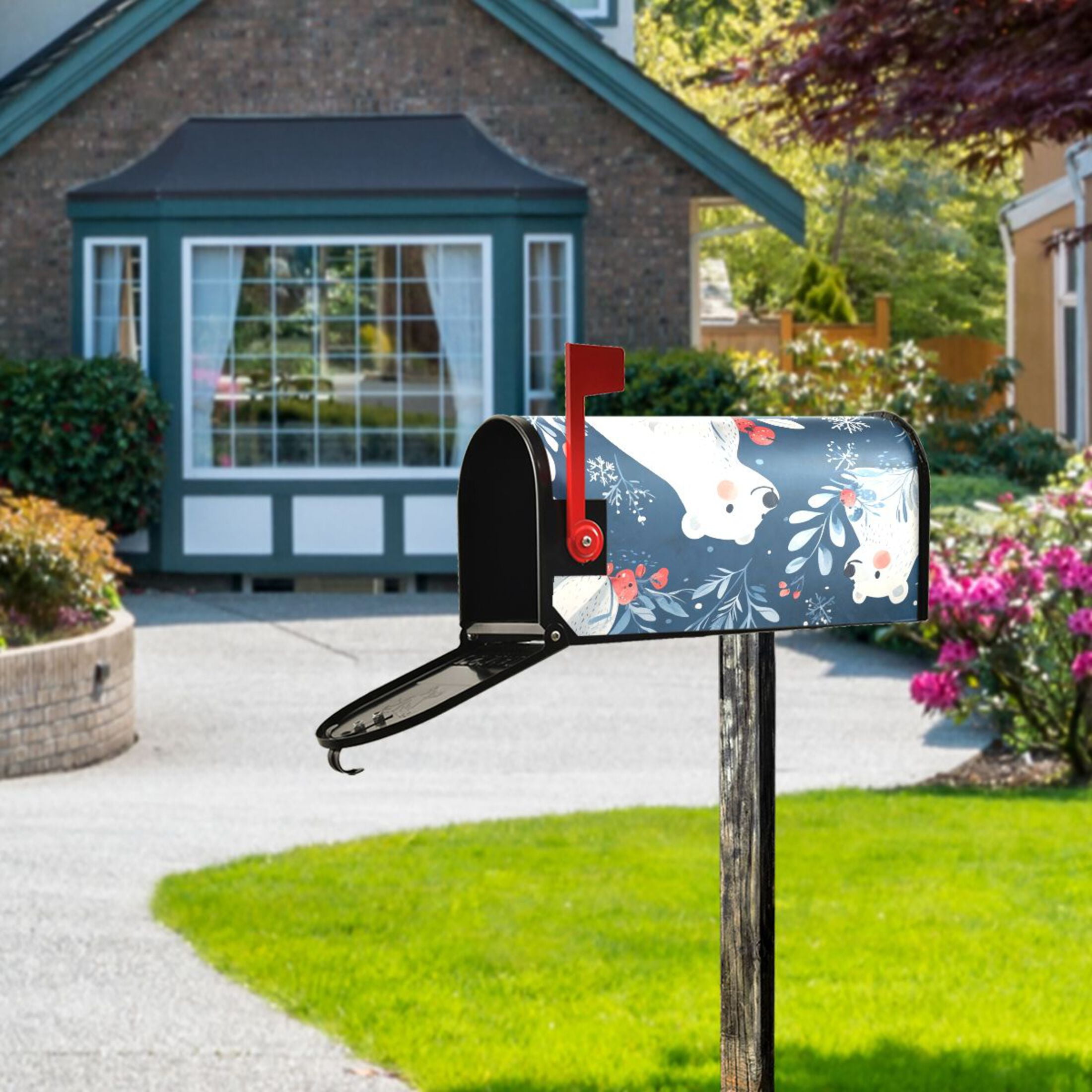 Polar Bears Apples Leaves Mailbox Cover Magnetic Standard Size Post Box ...