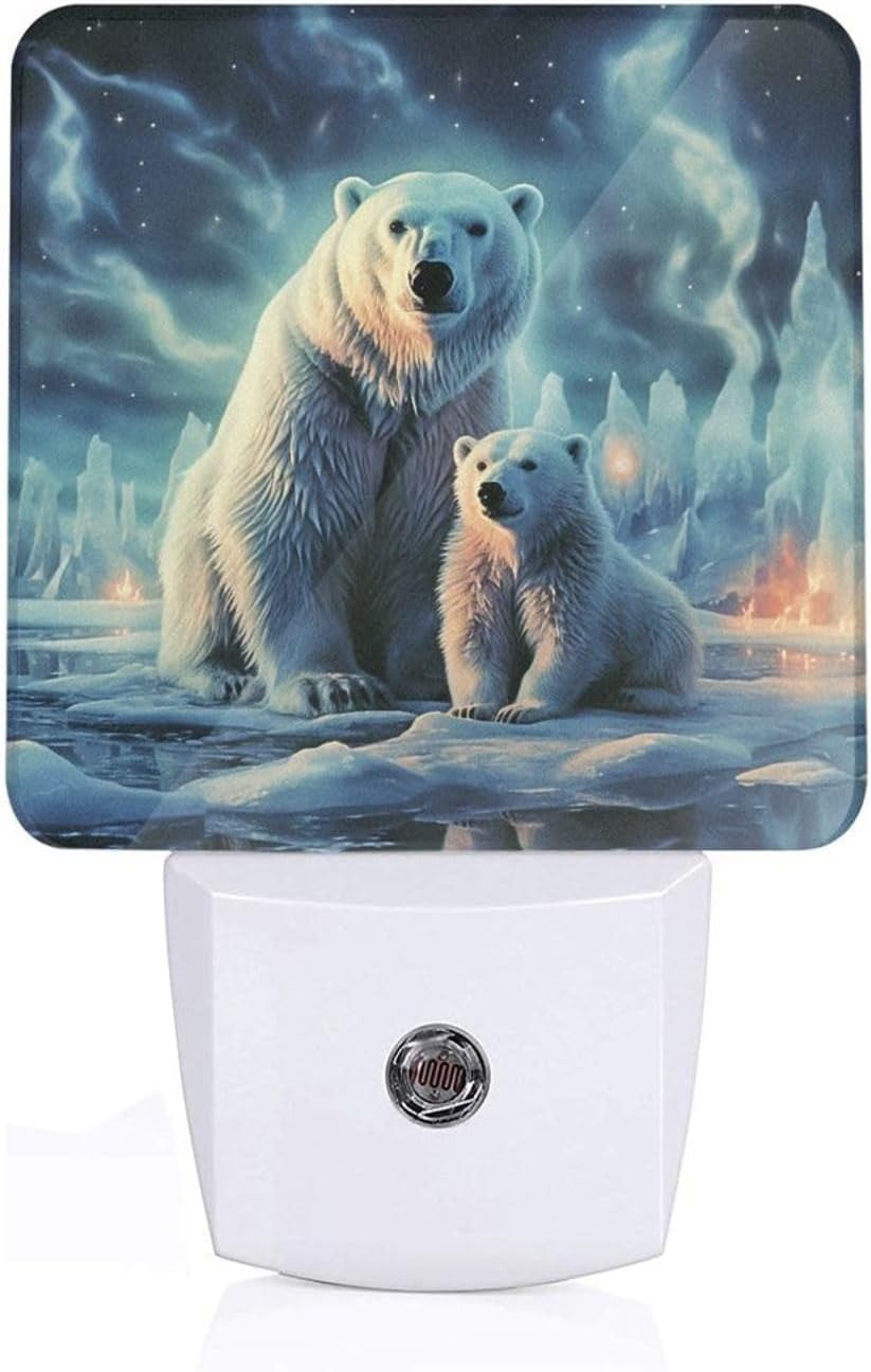 Polar Bears Northern Lights Print Night Light Plug Into Wall Led ...