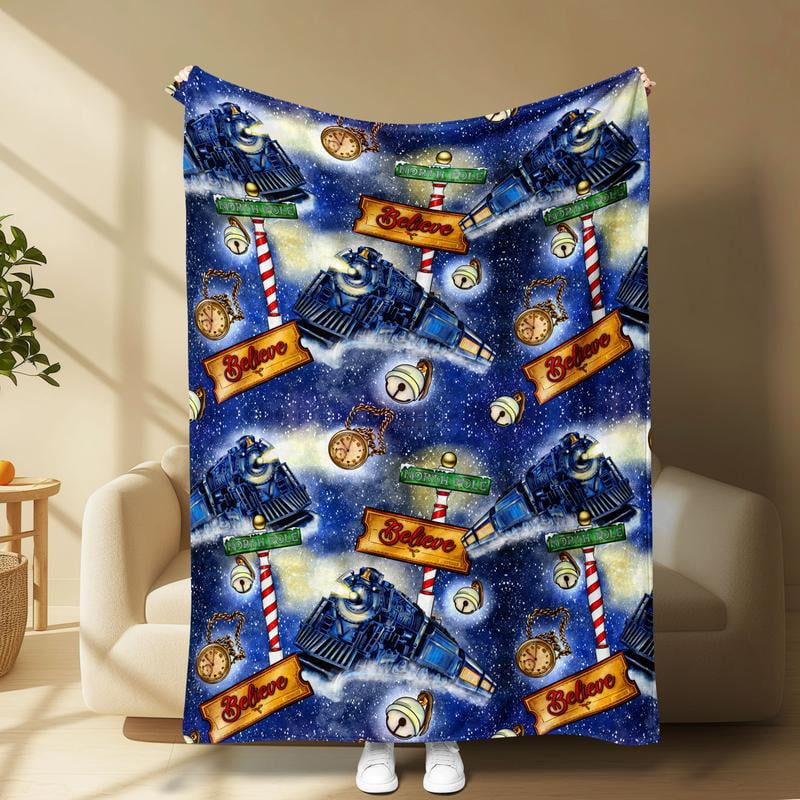 Polar Express Christmas Blanket with Starry Night, Train, Bells ...