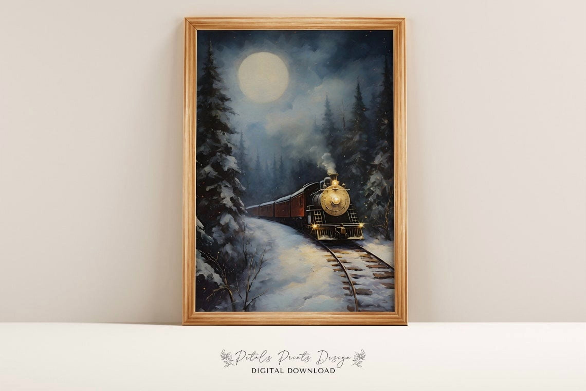 Polar Express Train, Vintage Winter Wall Art Home Decor #2097, Unframed ...