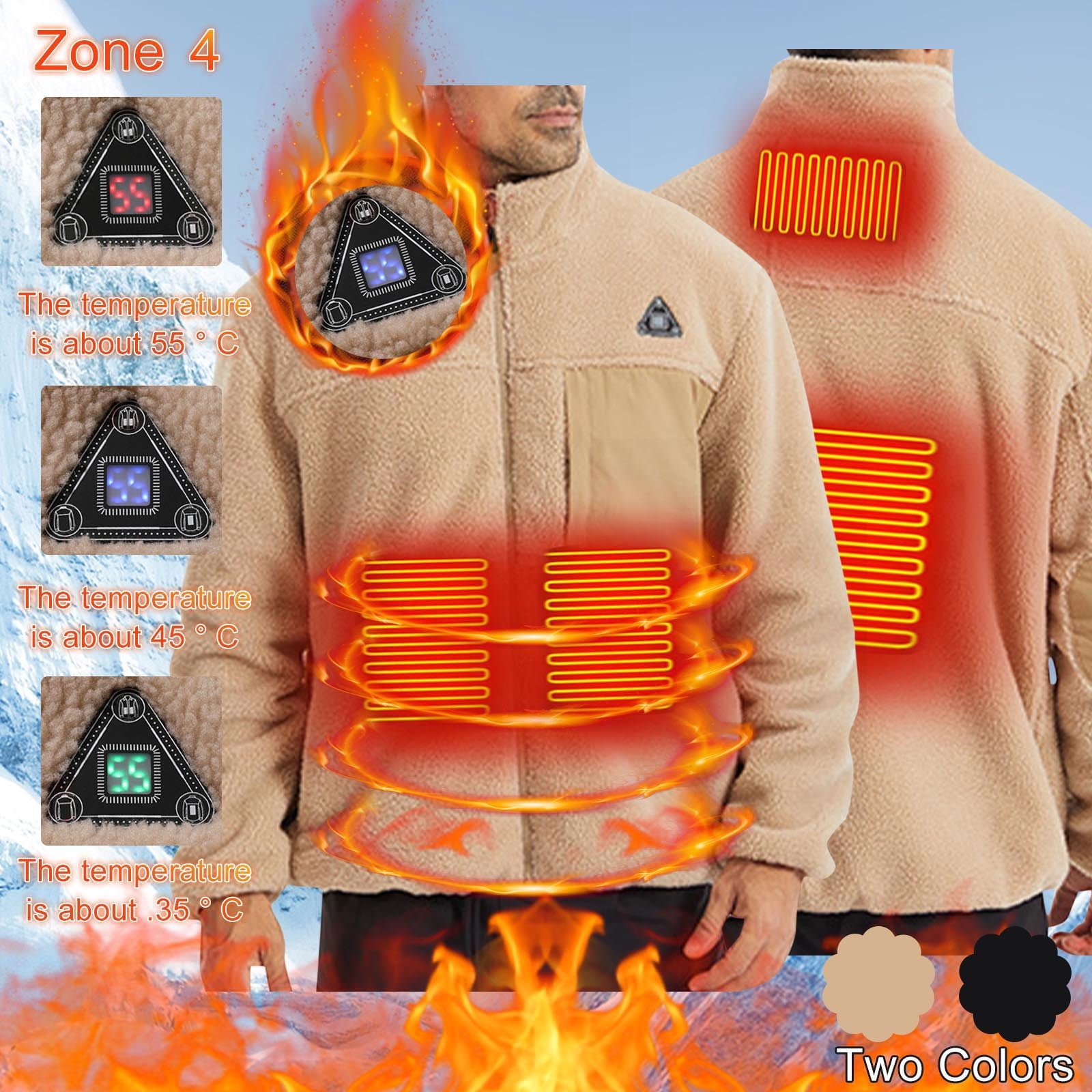 Polar Fleece Heated Jacket for Men, Stand Collar Heated Sweater Jacket ...