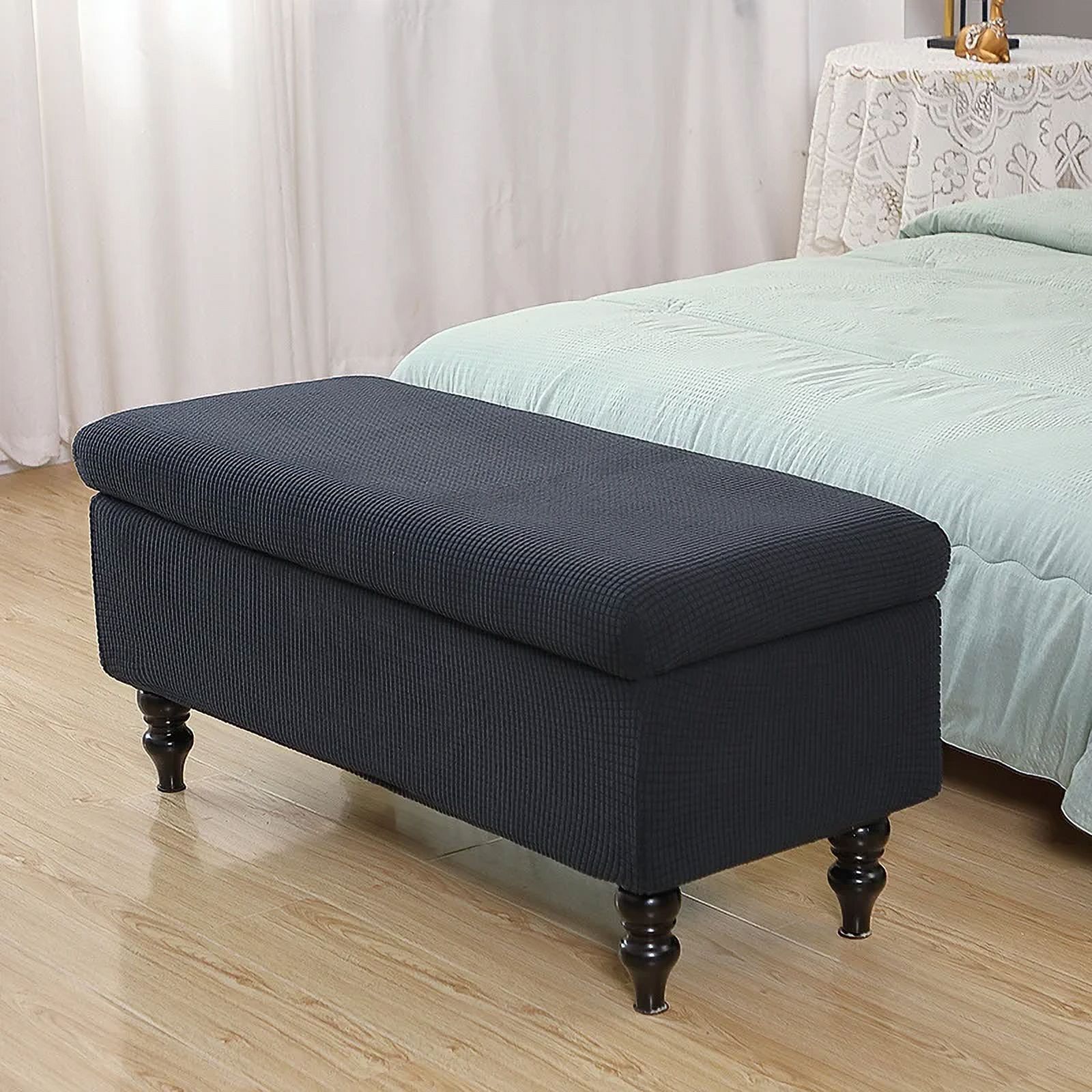 Polar Fleece Storage Stool Cover Stretch Piano Ottoman Footstool Covers ...