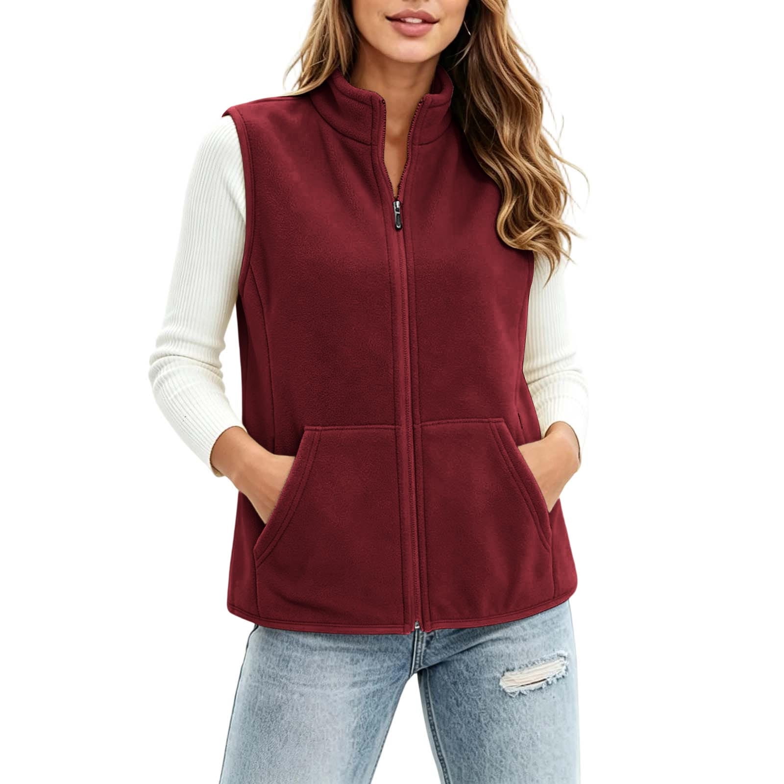 Polar Fleece Vest for Women Stand Collar Full Zip Lightweight Warm ...