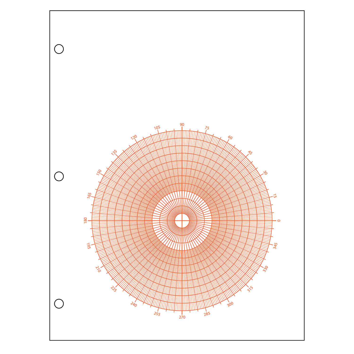 Polar Graph Paper with Degrees, 1 Circle Graph with 1/6" Spacing ...