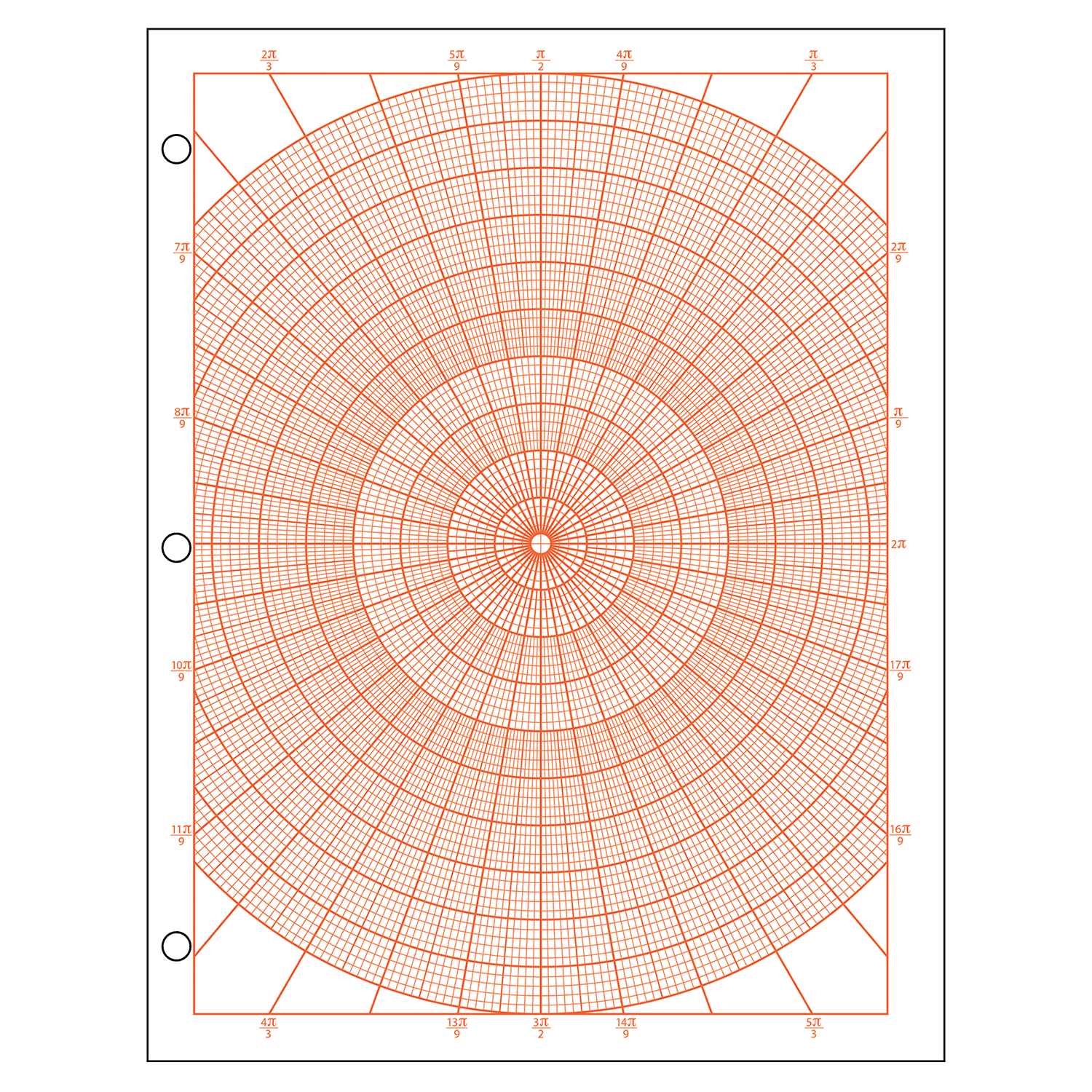 Polar Graph Paper with Radians, 1 Circle Graph with 1/10" Spacing ...