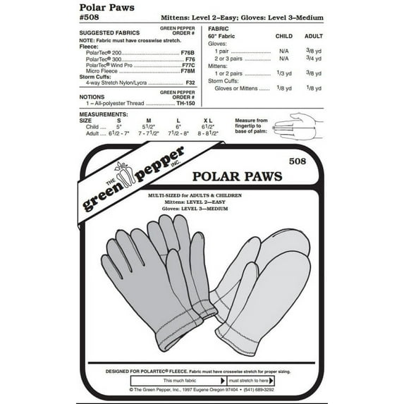 Polar Paws #508 For Adults and Children Gloves Mittens Sewing Pattern ...