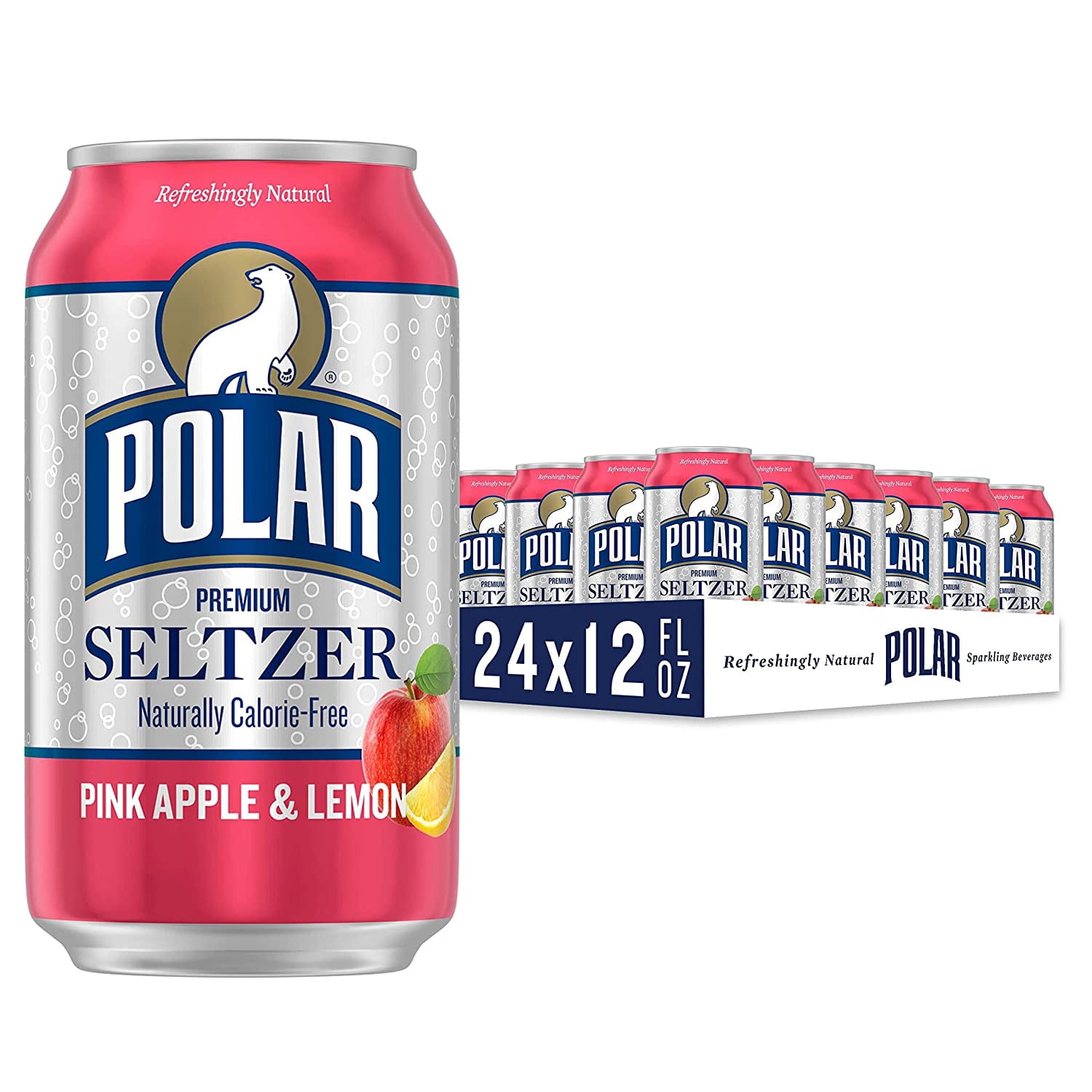 Polar Seltzer Pink Apple and Lemon, 12 Fl Oz Cans, 24 Pack - Walmart.com