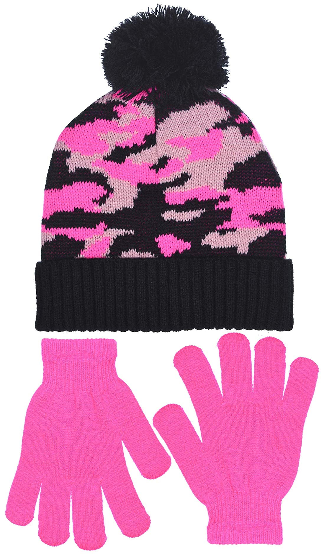 Polar Wear Girls Micro-Fleece Lined Knit Hat with Ear Flaps & Gloves in ...