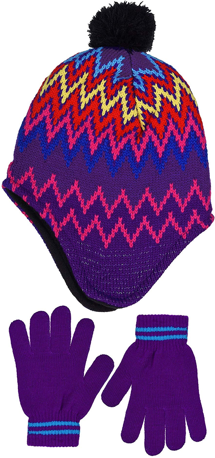 Polar Wear Girls Micro-Fleece Lined Knit Hat with Ear Flaps & Gloves in ...
