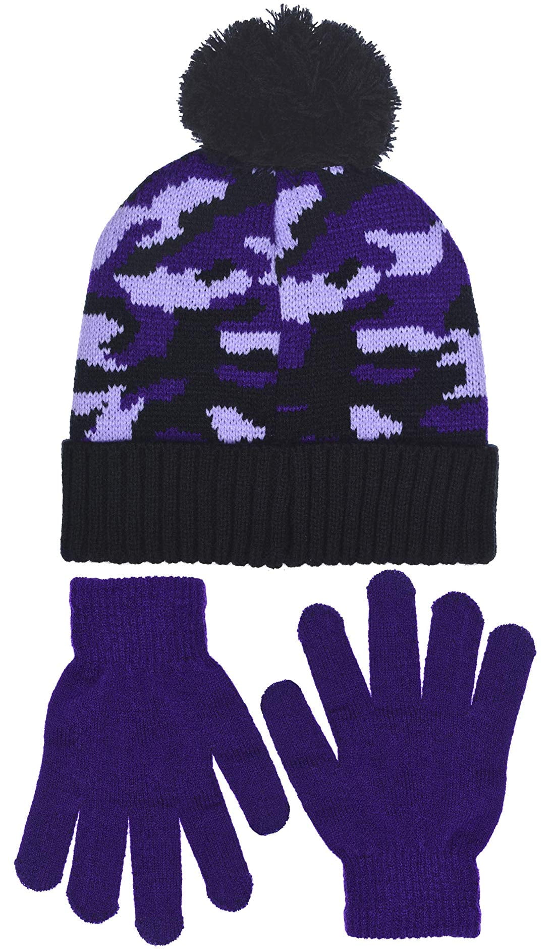 Polar Wear Girls Micro-Fleece Lined Knit Hat with Ear Flaps & Gloves in ...