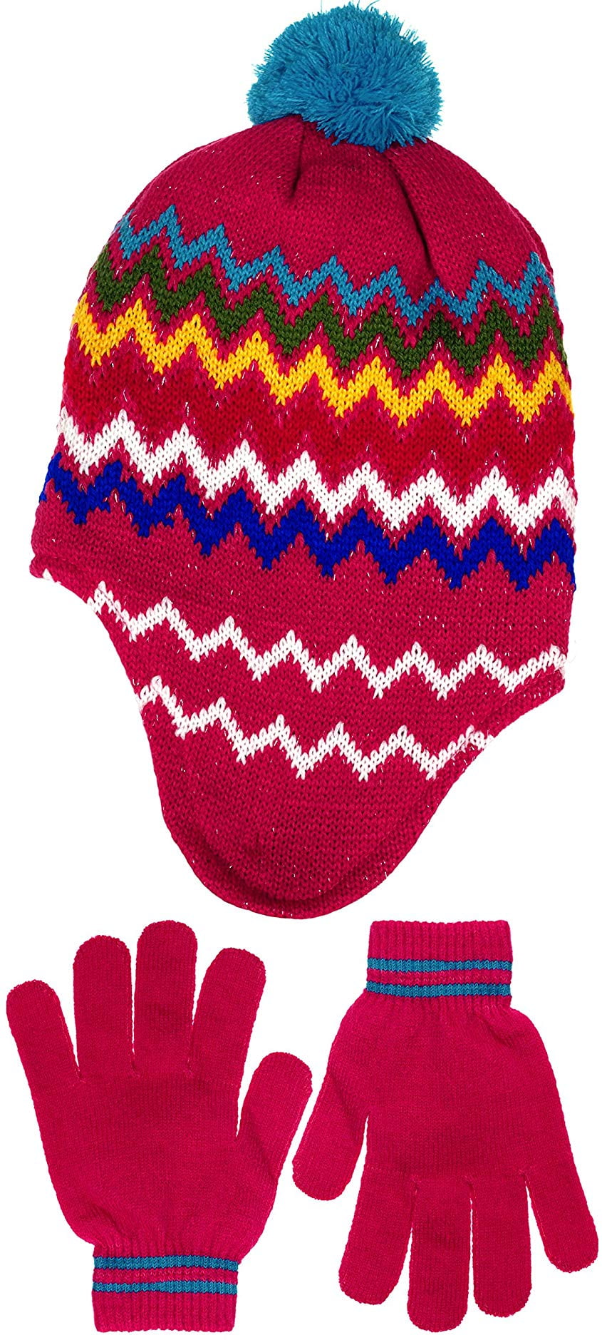 Polar Wear Girls Micro-Fleece Lined Knit Hat with Ear Flaps & Gloves in ...