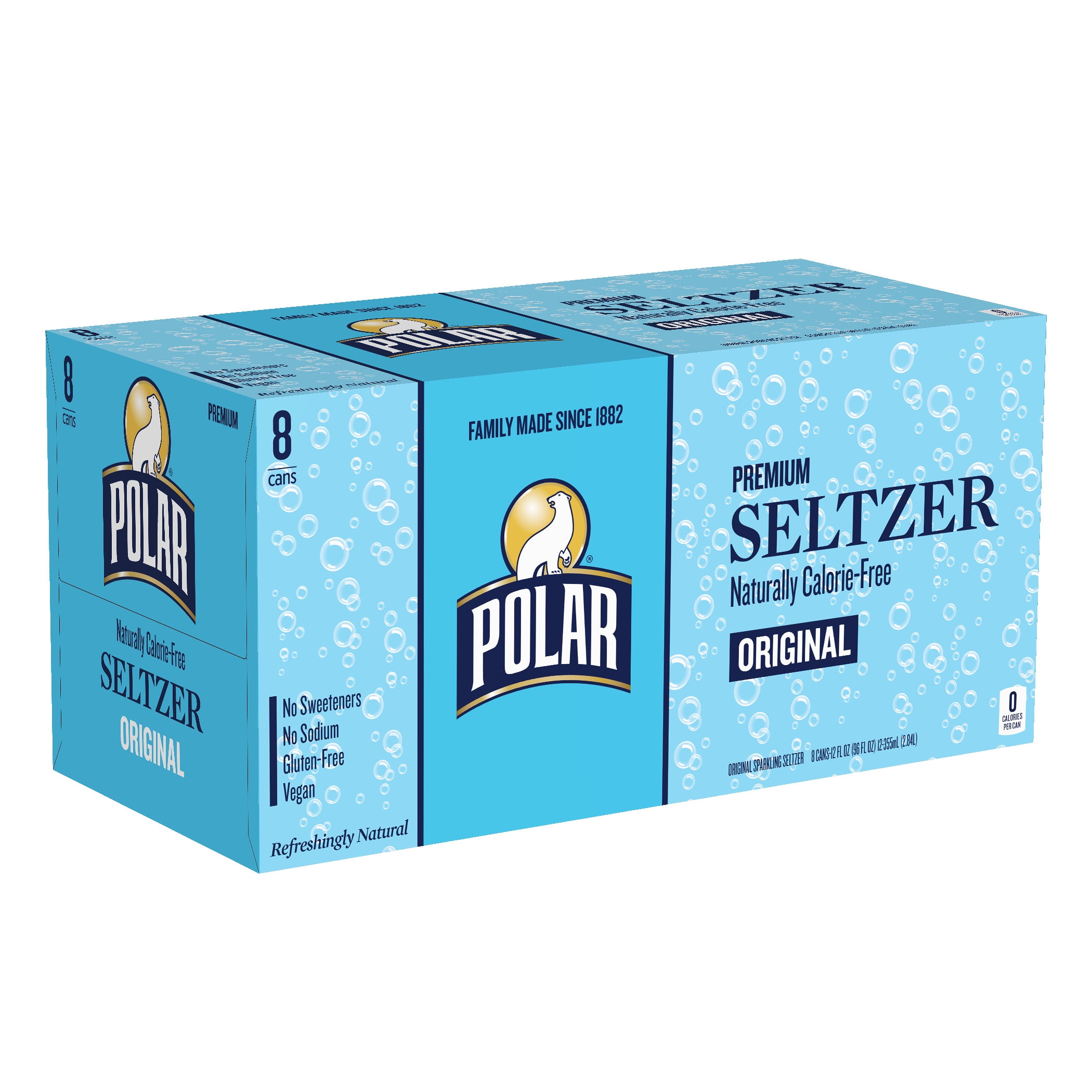 Polar Original Sparkling Seltzer Water, Zero Calorie, Carbonated Drink, 12 fl oz, 8 Pack Cans ...
