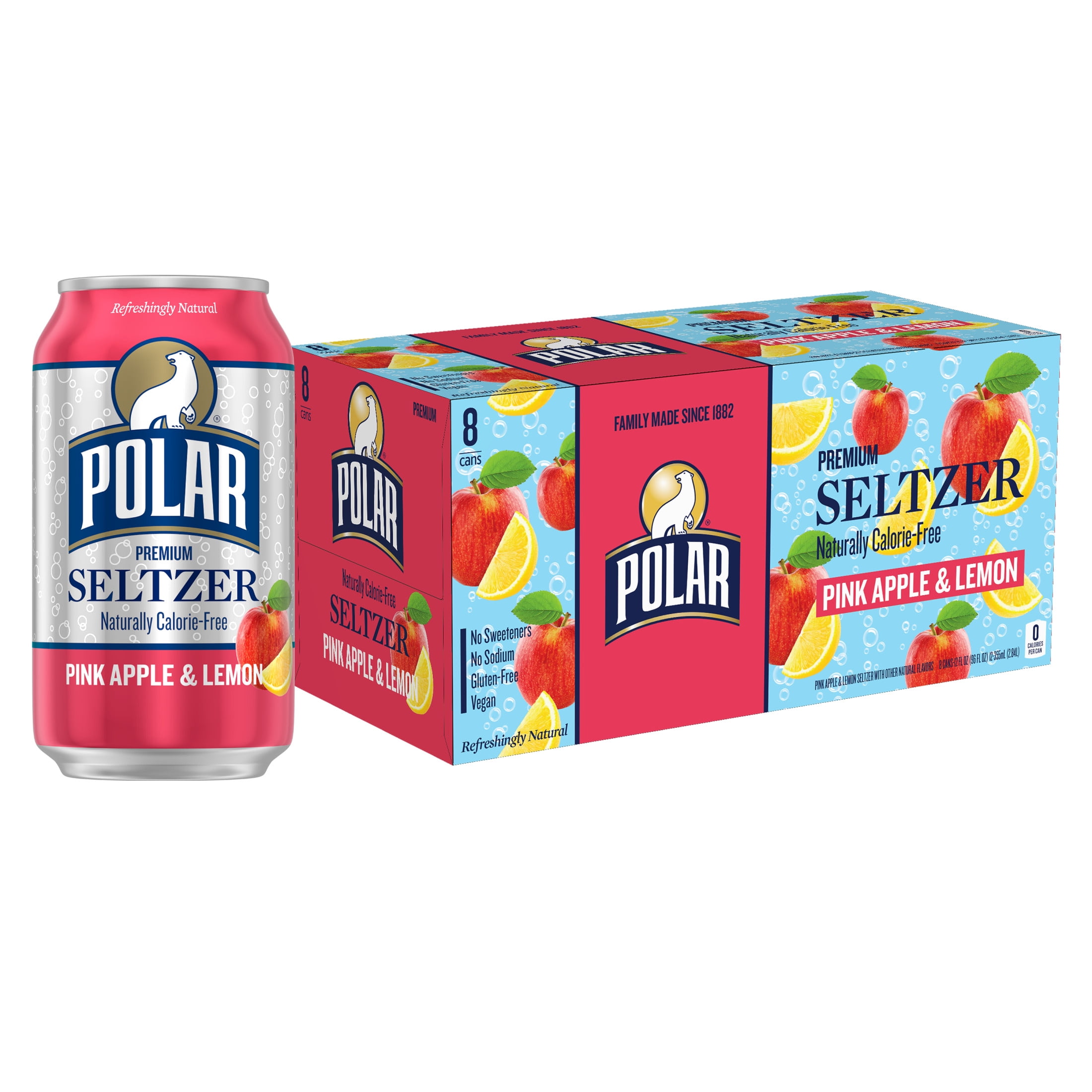 Polar Zero Calorie Pink Apple and Lemon Sparkling Seltzer Water, 12 fl oz, 8 Pack Cans - Walmart.com