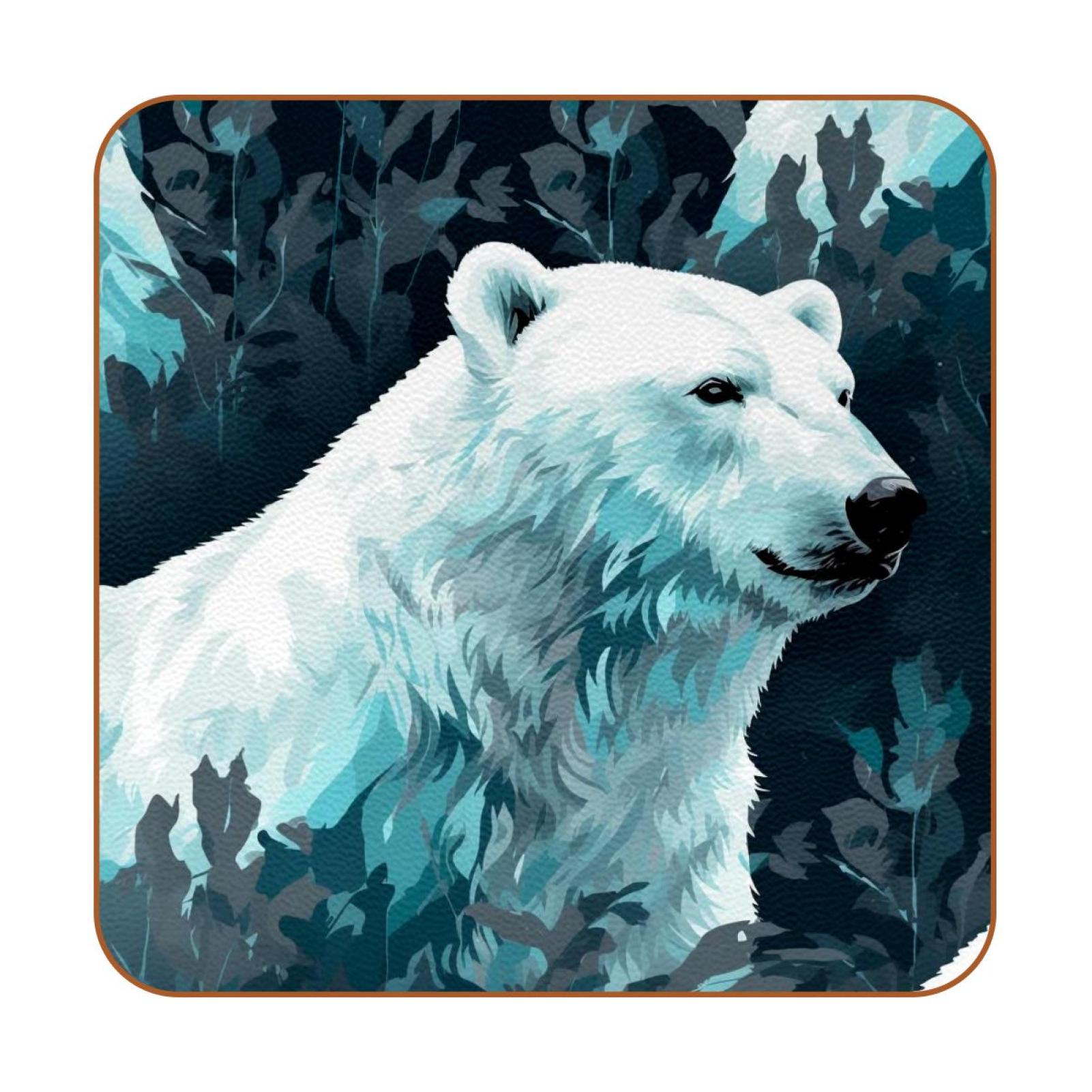 Polar bear Set of 6PCS Square Microfiber Leather Bar Coasters, 10.3x10 ...