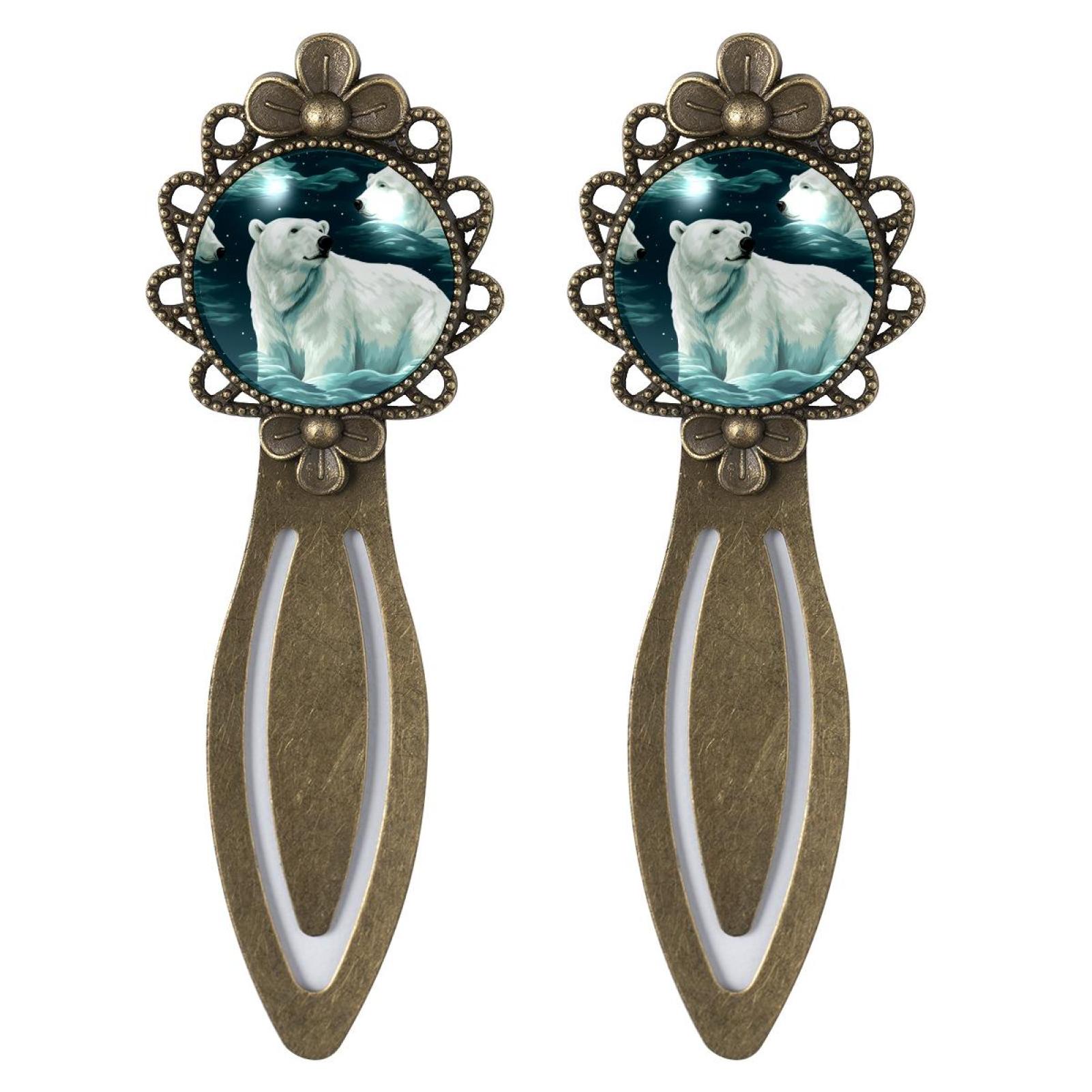 Polar bear Vintage Copper-Colored Lace Bookmarks: Stainless Steel Set ...