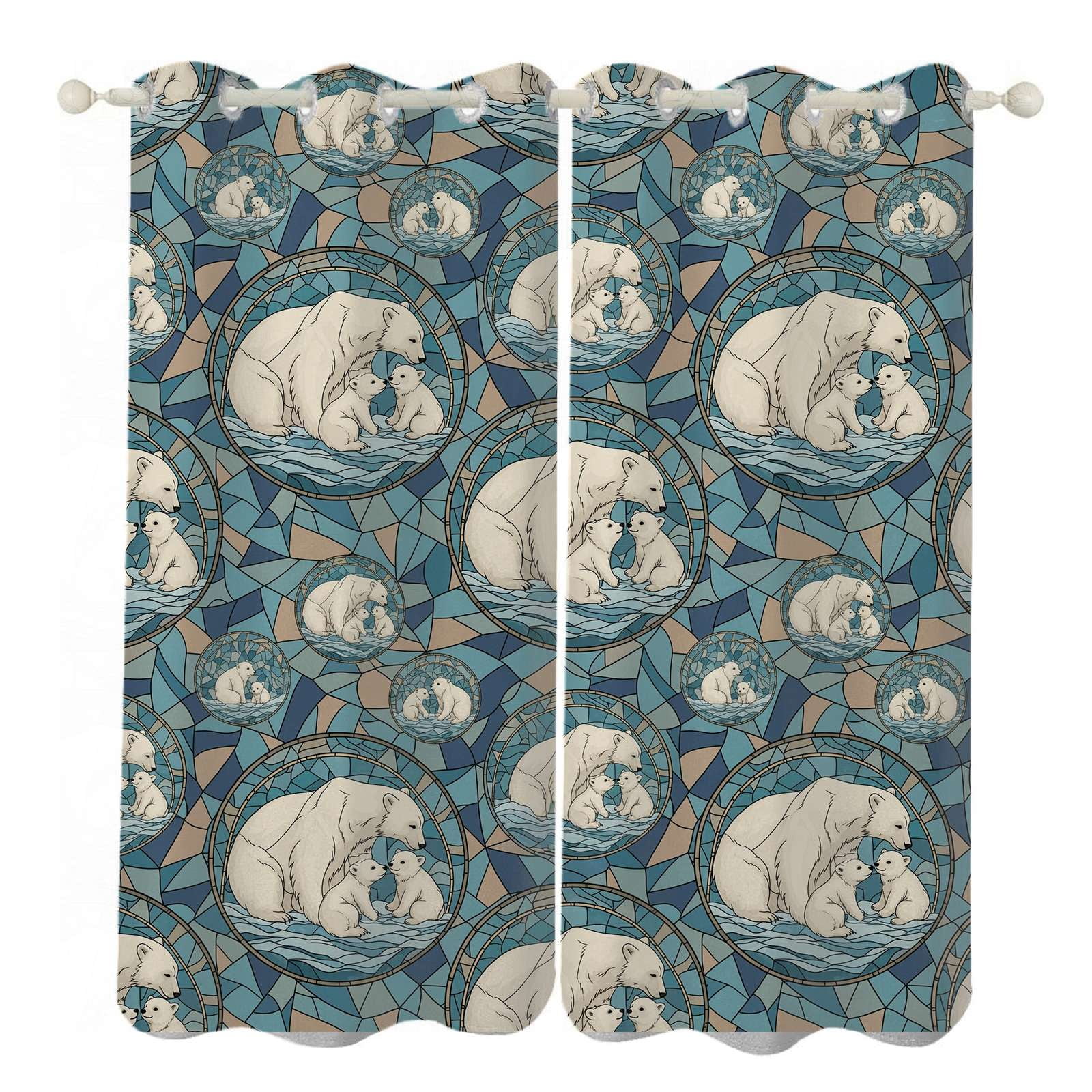 Polar bear families stained glass pattern Sunshade Curtains Home ...