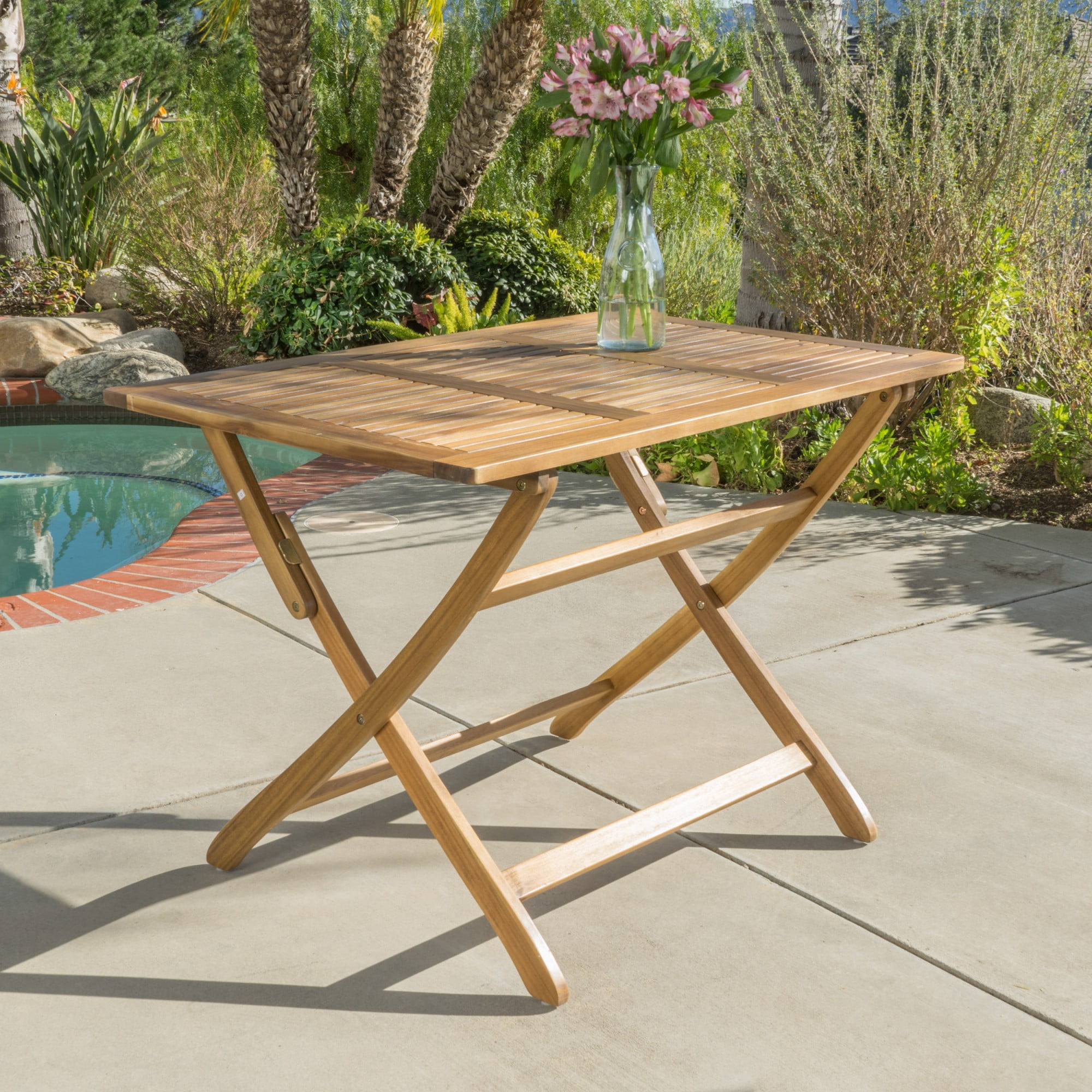 PolarcoForgeco 43 Inch Outdoor Folding Dining Table Acacia Wood Slat ...