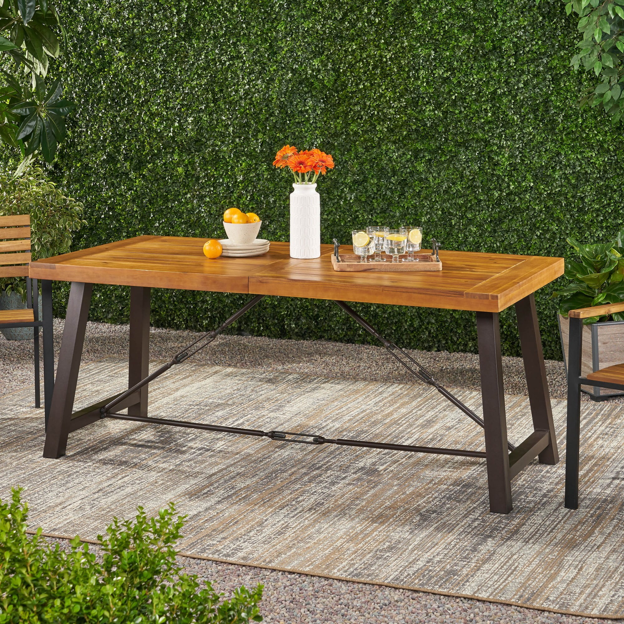 PolarcoForgeco Acacia Wood Metal Base Dining Table Modern Industrial ...