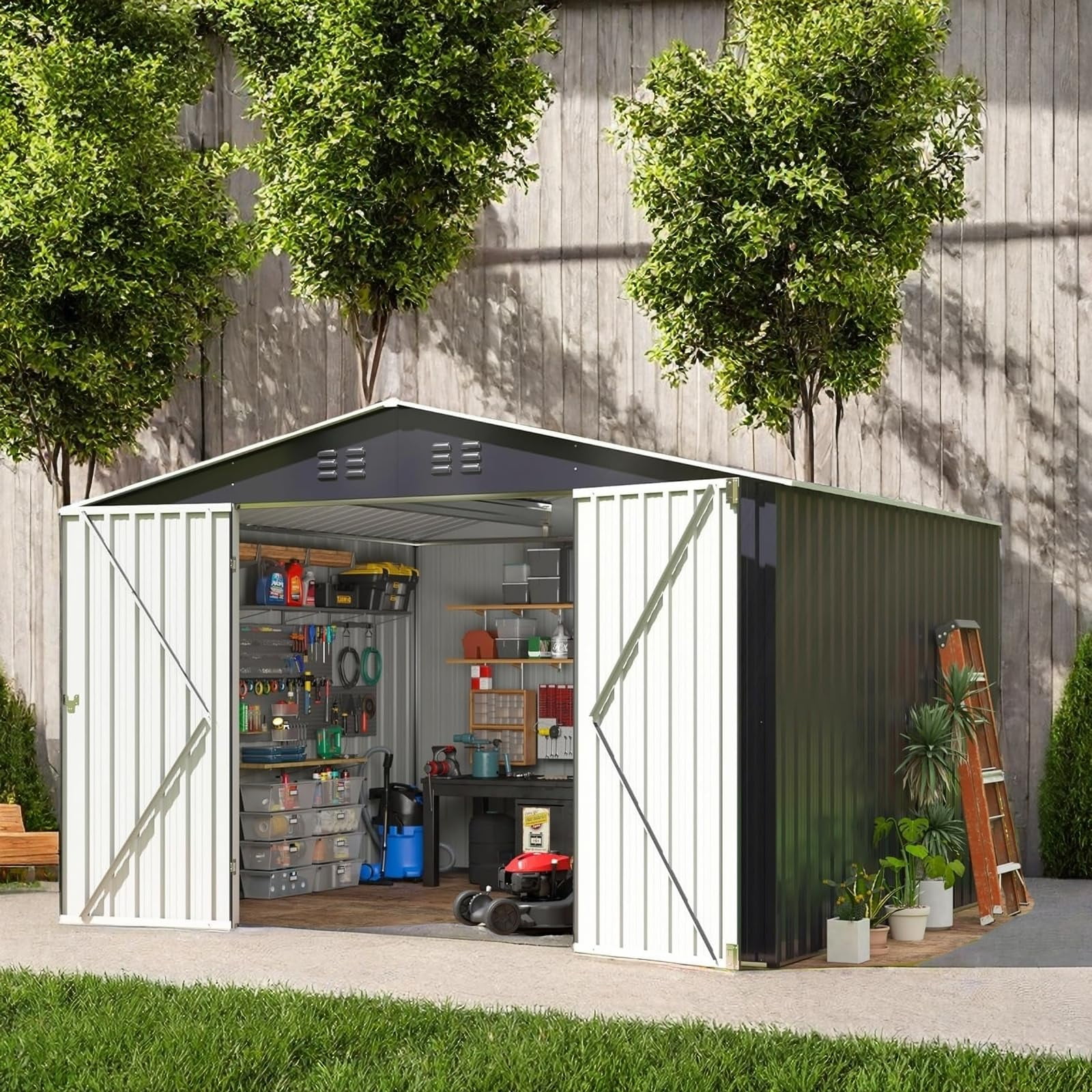 PolarcoForgeco Outdoor Sheds, 10FT x 10FT Storage Shed with Lockable ...
