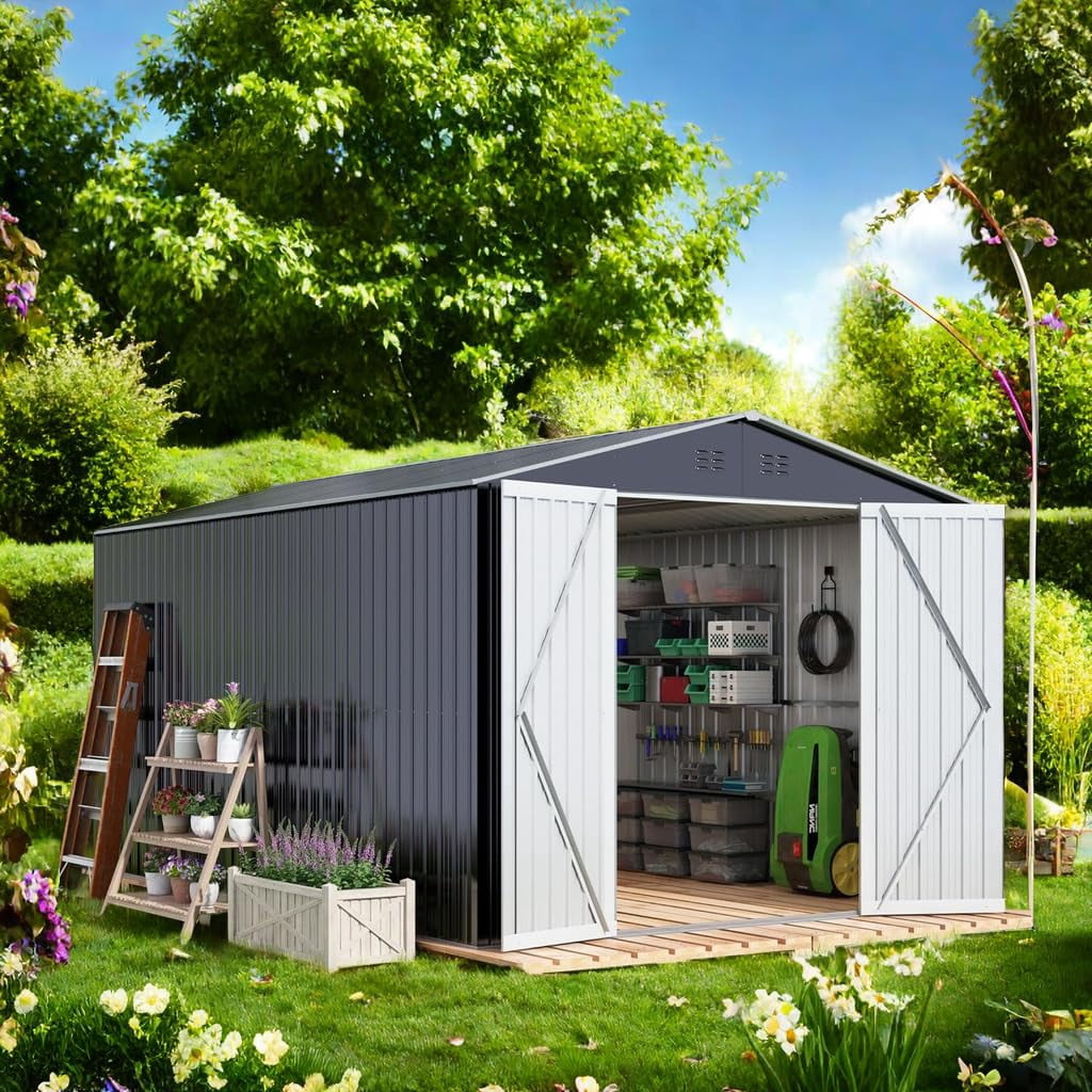 PolarcoForgeco Outdoor Sheds, 8FT x 12FT Storage Shed with Lockable ...