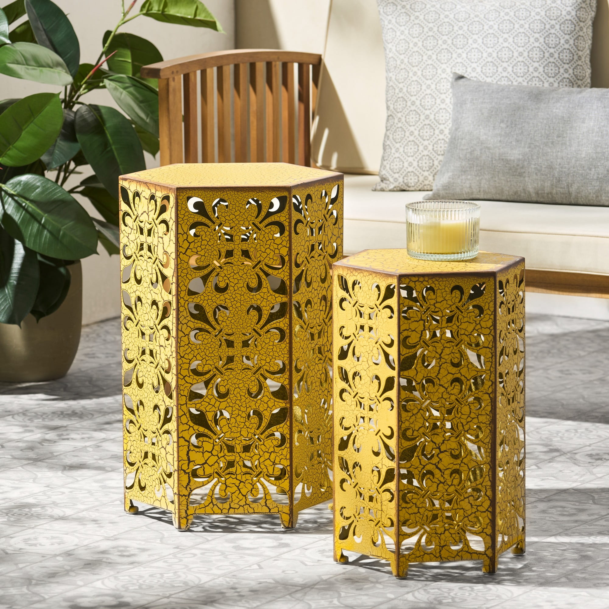 PolarcoForgeco Outdoor Table Accent Table Floewr Design for Living Room ...