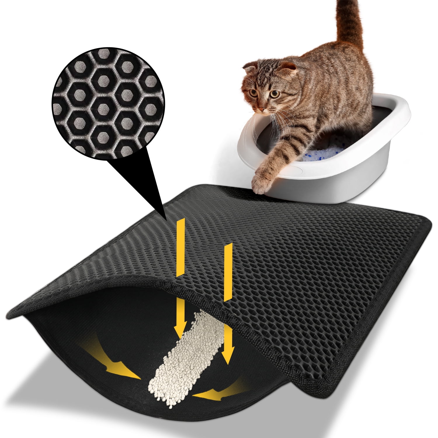 Polarduck Cat Litter Mat with Handles,Double Layer Honeycomb Design ...