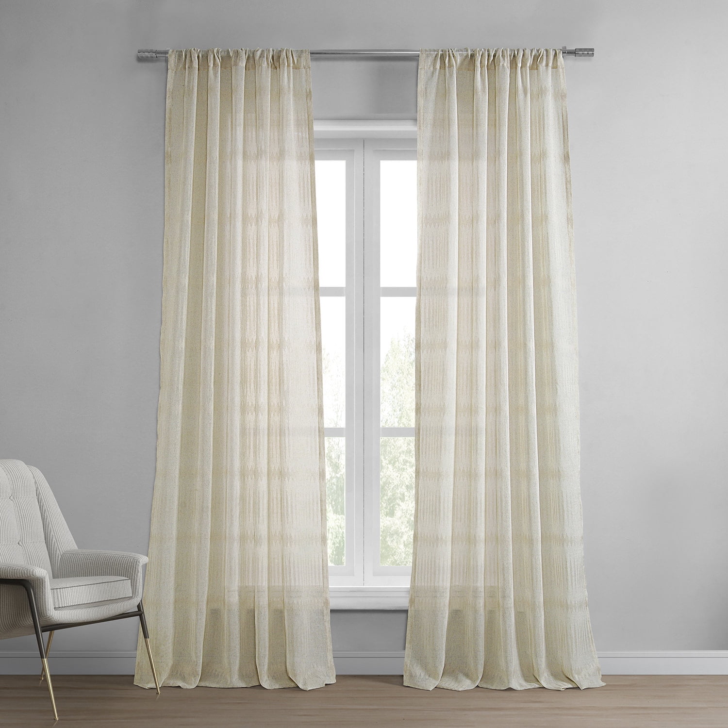 Polaris Tan Patterned Linen Sheer Curtain (1 Panel), Polaris Tan, 50W X ...