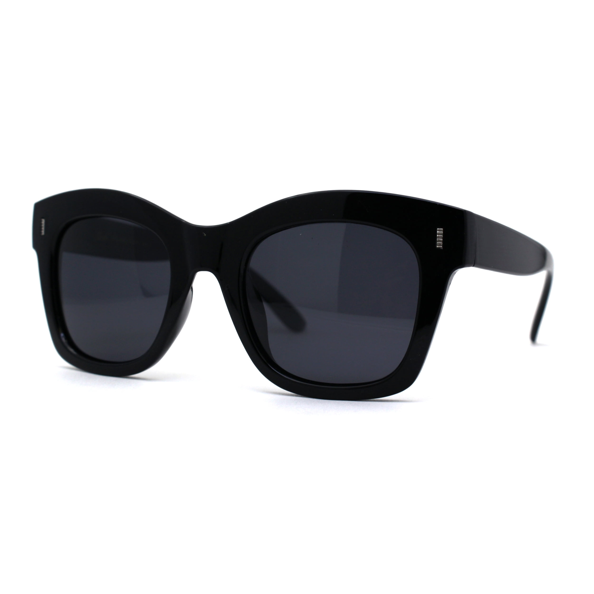 Polarized Chic Mod Womens Hipster Boyfriend Horn Rim Sunglasses All Black - Walmart.com
