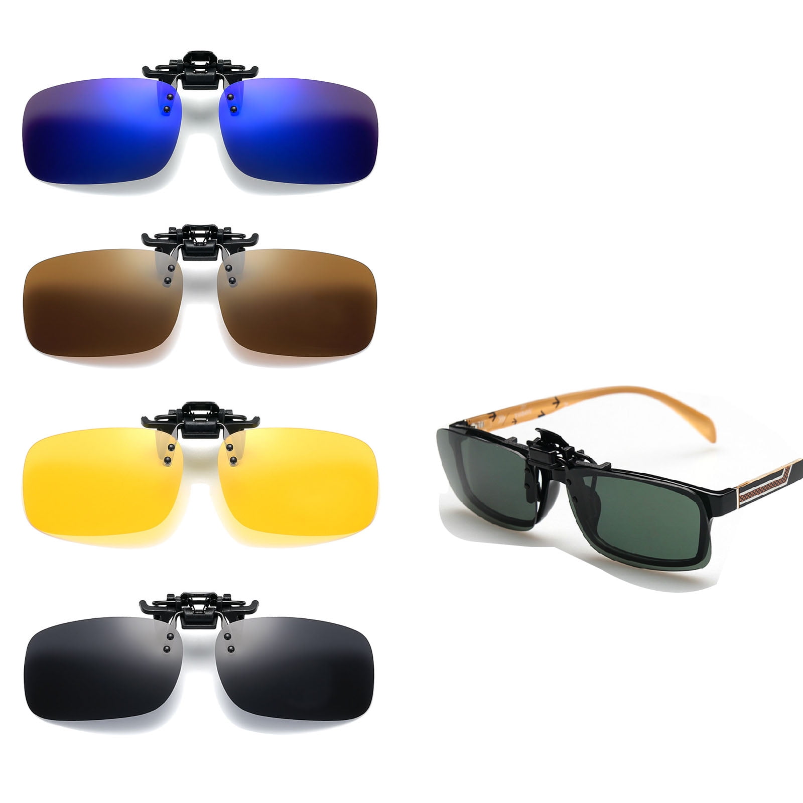 Polarized Clip-On Sunglasses 5 Pairs Rimless Flip Up Anti-Glare Driving ...