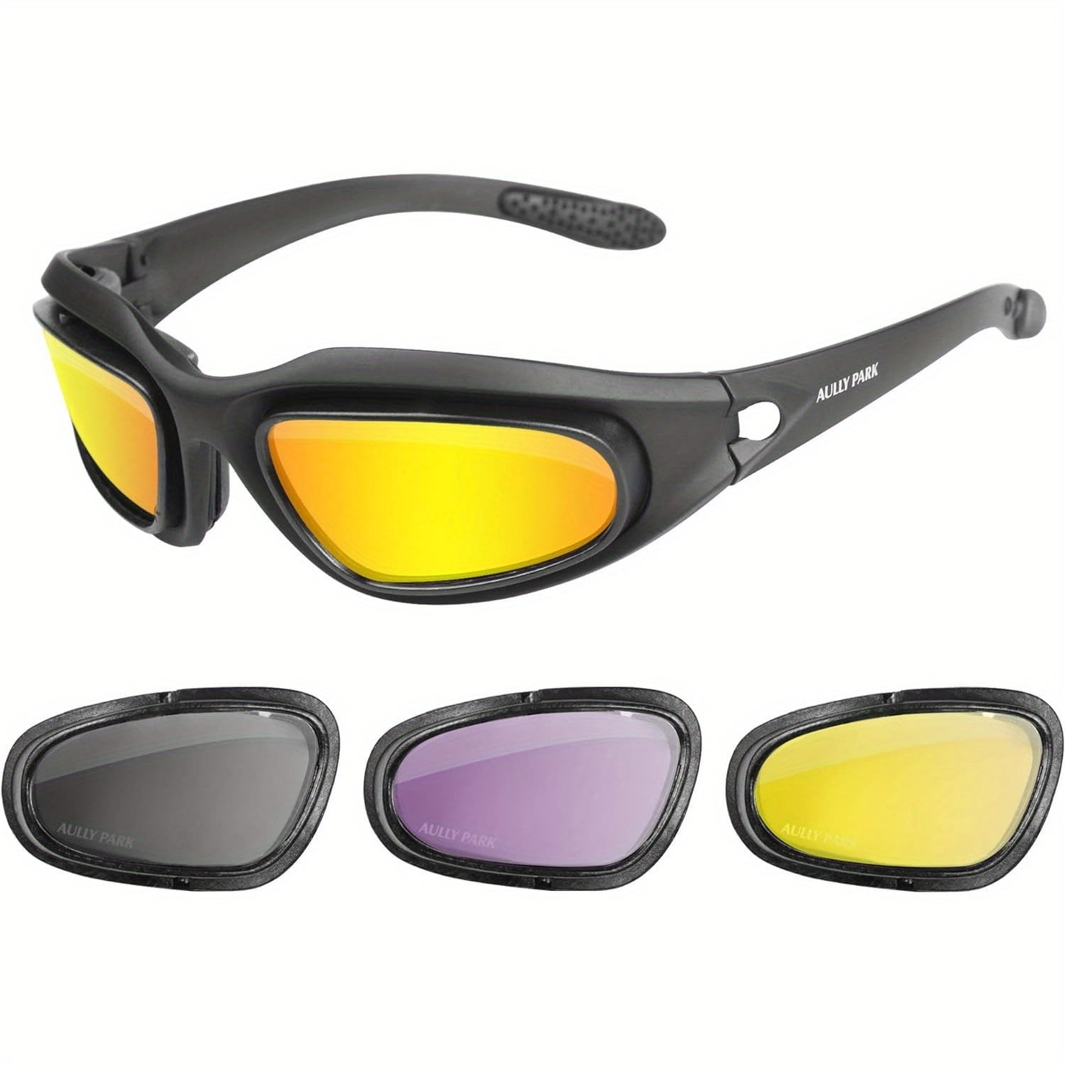 Polarized Motorcycle Riding Glasses Black Frame with 4 Lens Kit for ...