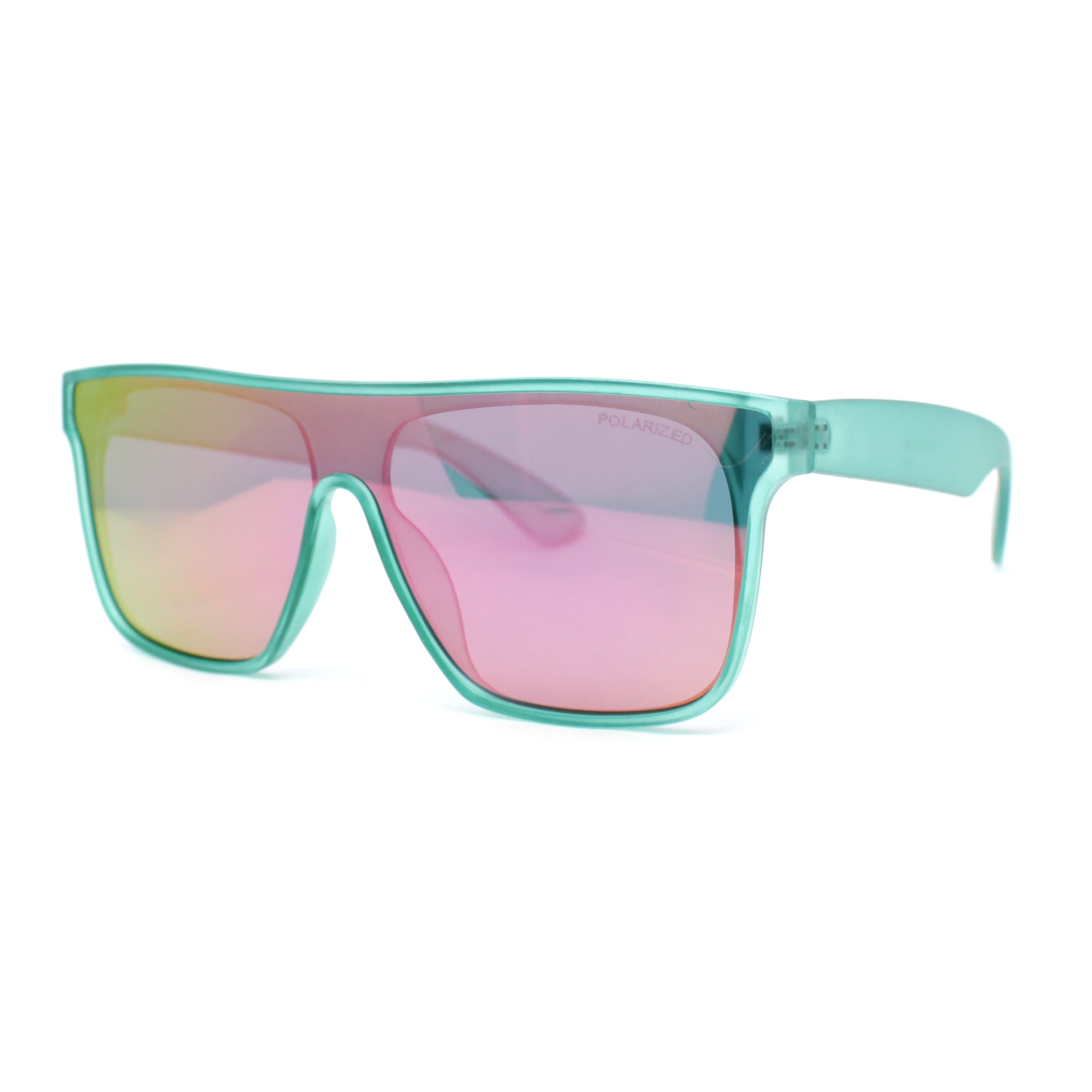 Polarized Pop Color Mirror Shield Horn Rim Oversize Sunglasses Green ...