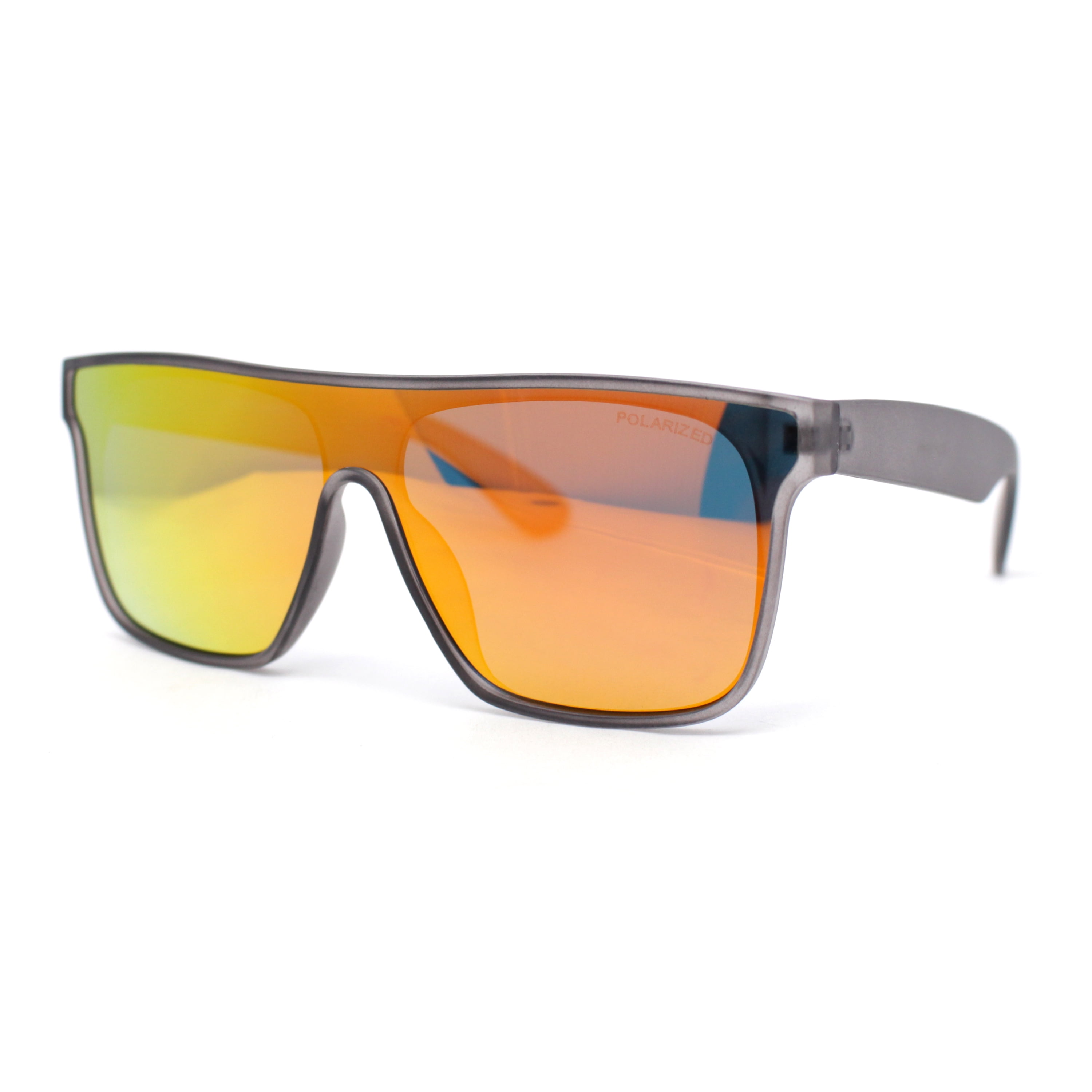 Polarized Pop Color Mirror Shield Horn Rim Oversize Sunglasses Slate ...