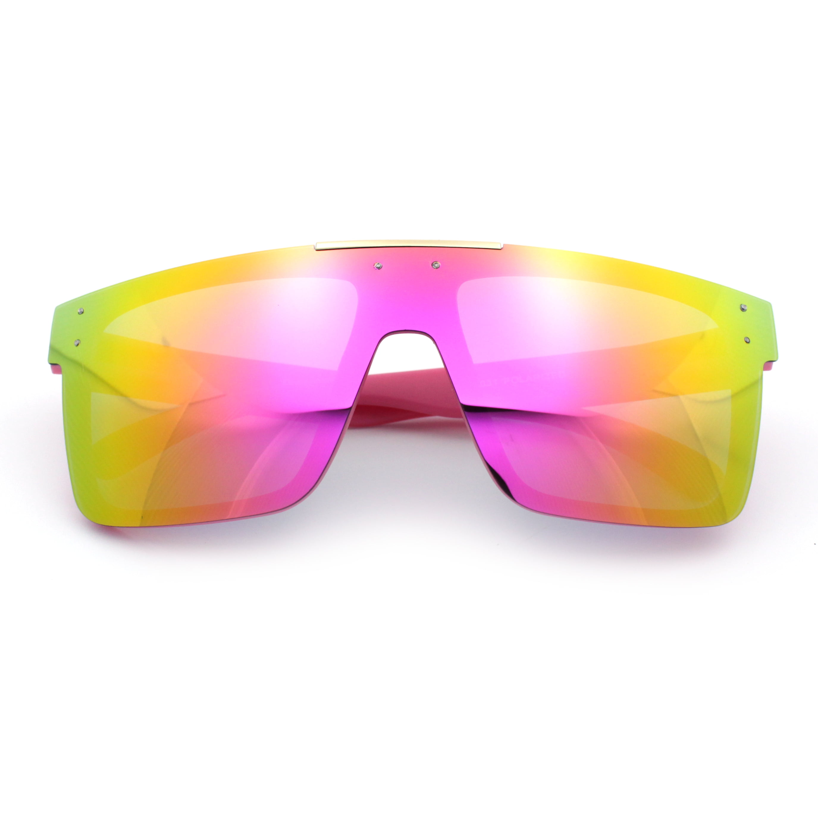 Polarized Rimless Skeleton Arm Shield Horn Rim Flat Top Plastic ...