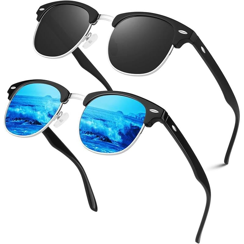 Polarized Semi Rimless Sunglasses for Men Women, Classic Retro Shades ...
