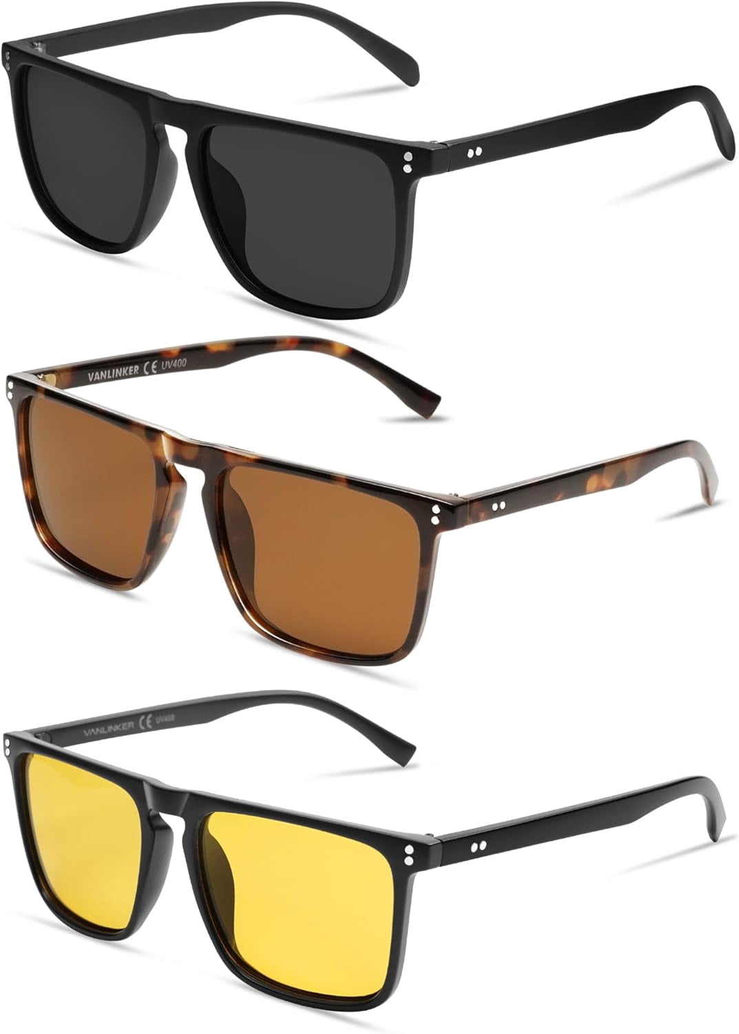 Polarized Square Sunglasses for Men Women Dark Shades with UV ...