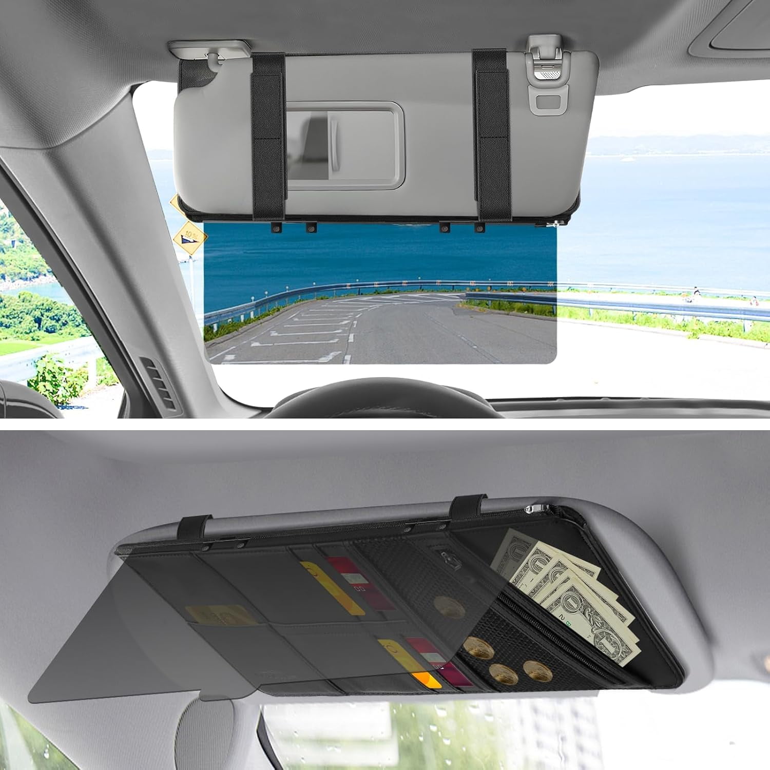 Polarized Sun Visor for Car with Organizer, Upgraded Adjustable Visor ...