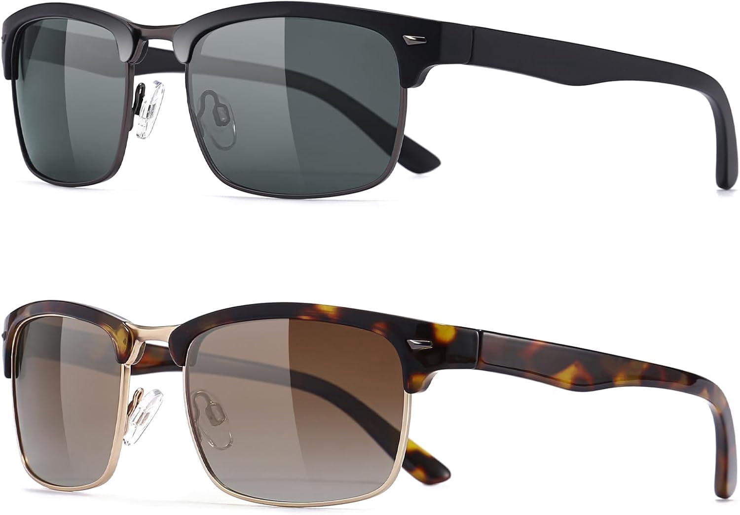 Polarized Sunglasses Men Half Frame Square Semi-Rimless Driving Sun ...