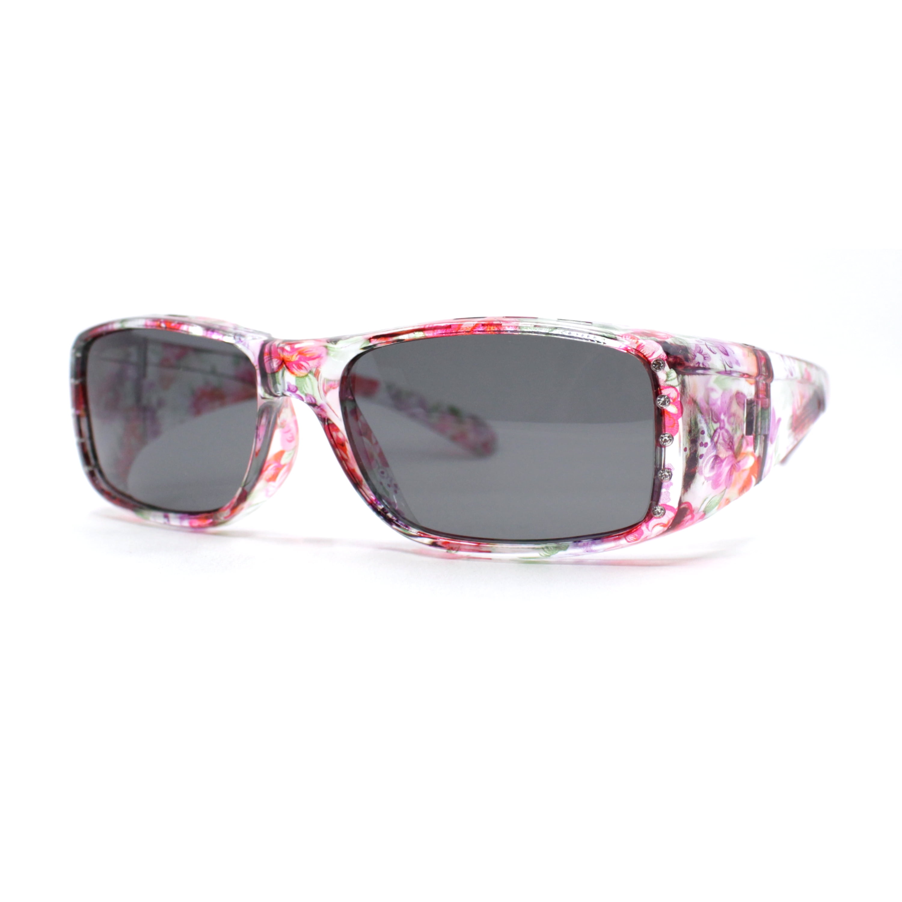 Polarized Womens Rhinestone 62mm Rectangle Fit Over Sunglasses Over ...