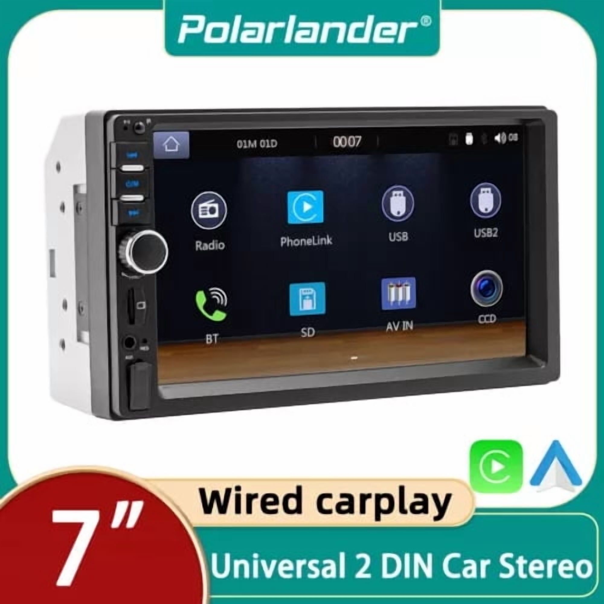 2 DIN 7 Inch Touch Screen Car Radio, Bluetooth HD Mirror Link, USB/TF ...