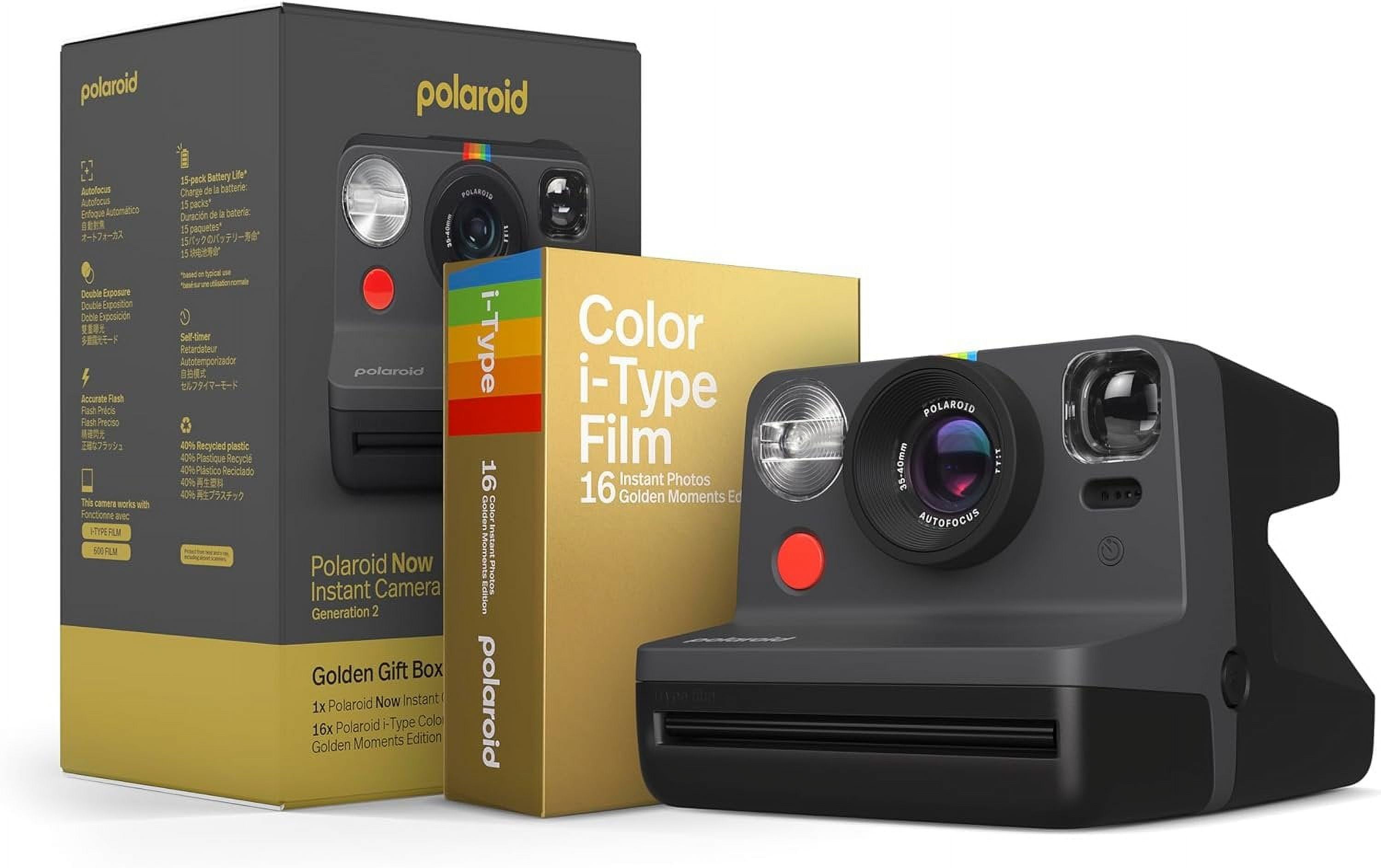 Polaroid Now 2nd Gen Instant Camera + Golden Moments Bundle - Black Camera + 16 Gold Photos ...