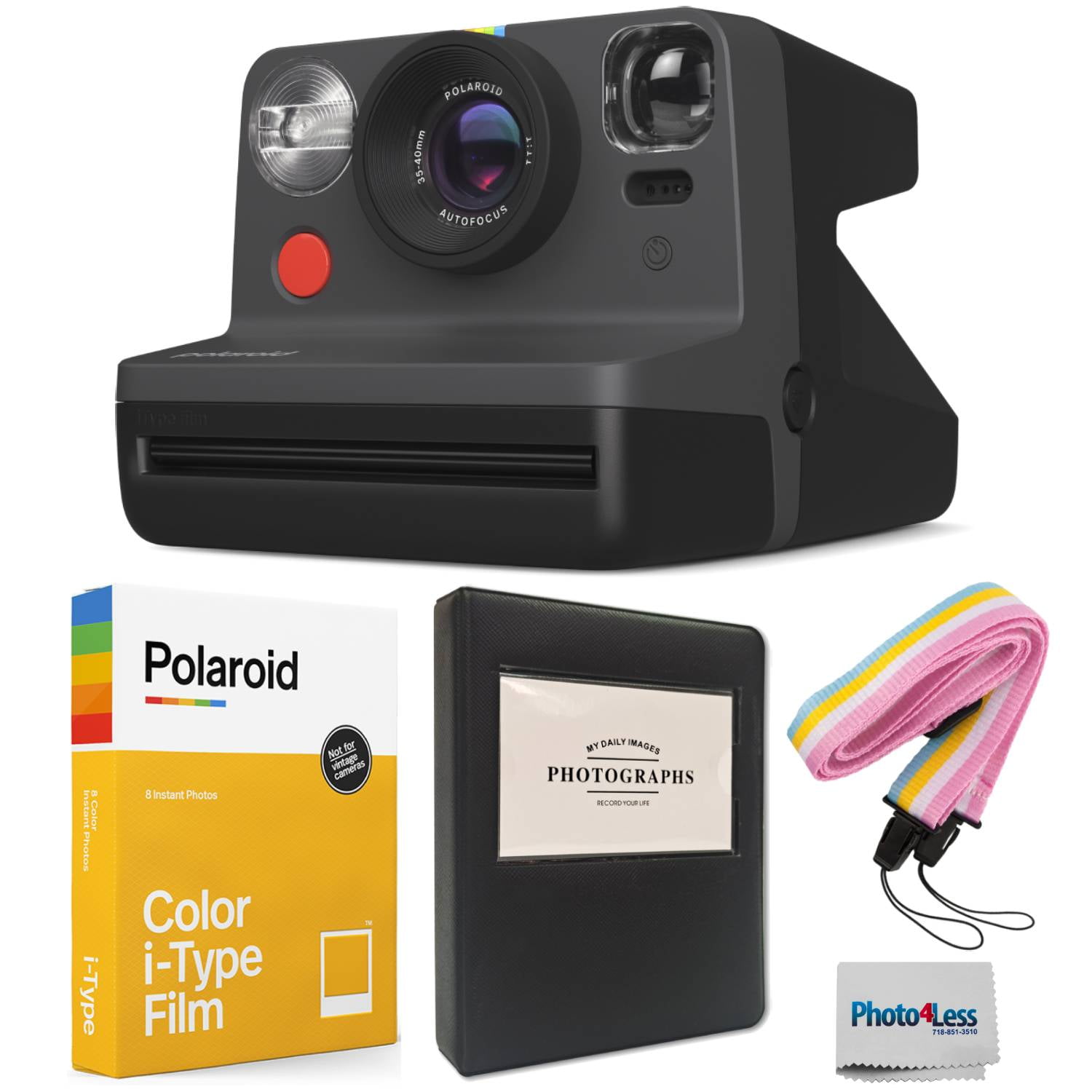 Polaroid Now 2nd Gen I-Type Black Camera with Original Color Film Pack ...