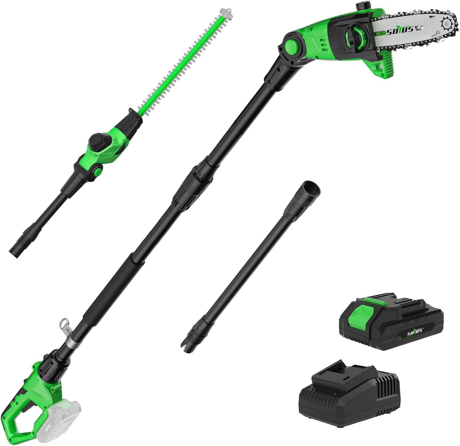 Pole 8-Inch Cordless and 18-Inch Pole Hedge Trimmer 2-in-1, 15-Foot ...