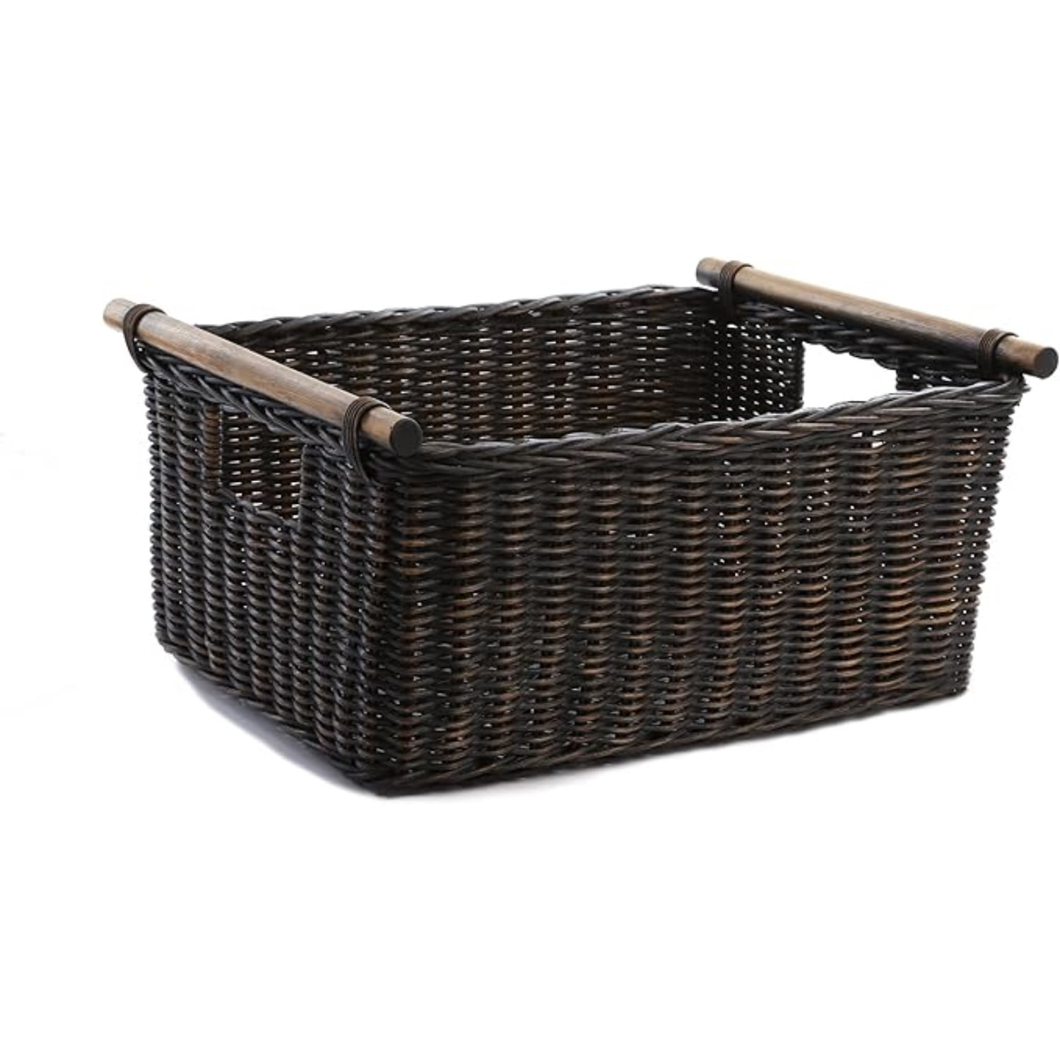 Pole Handle Wicker Storage Basket, Large, 18 in L x 14.5 in W x 9 in H ...