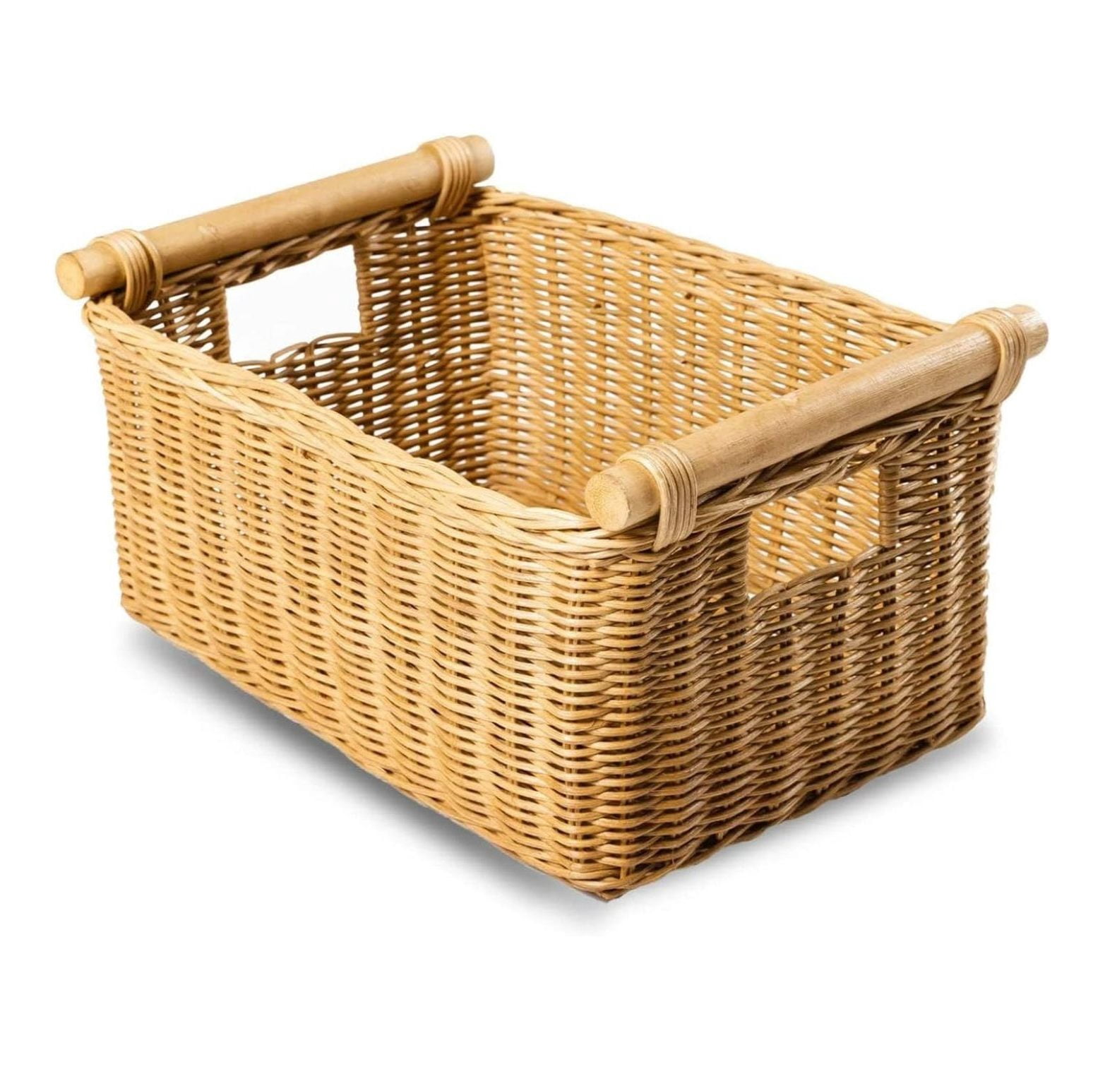 Pole Handle Wicker Storage Basket, Small, 14 in L x 10 in W x 7.5 in H ...