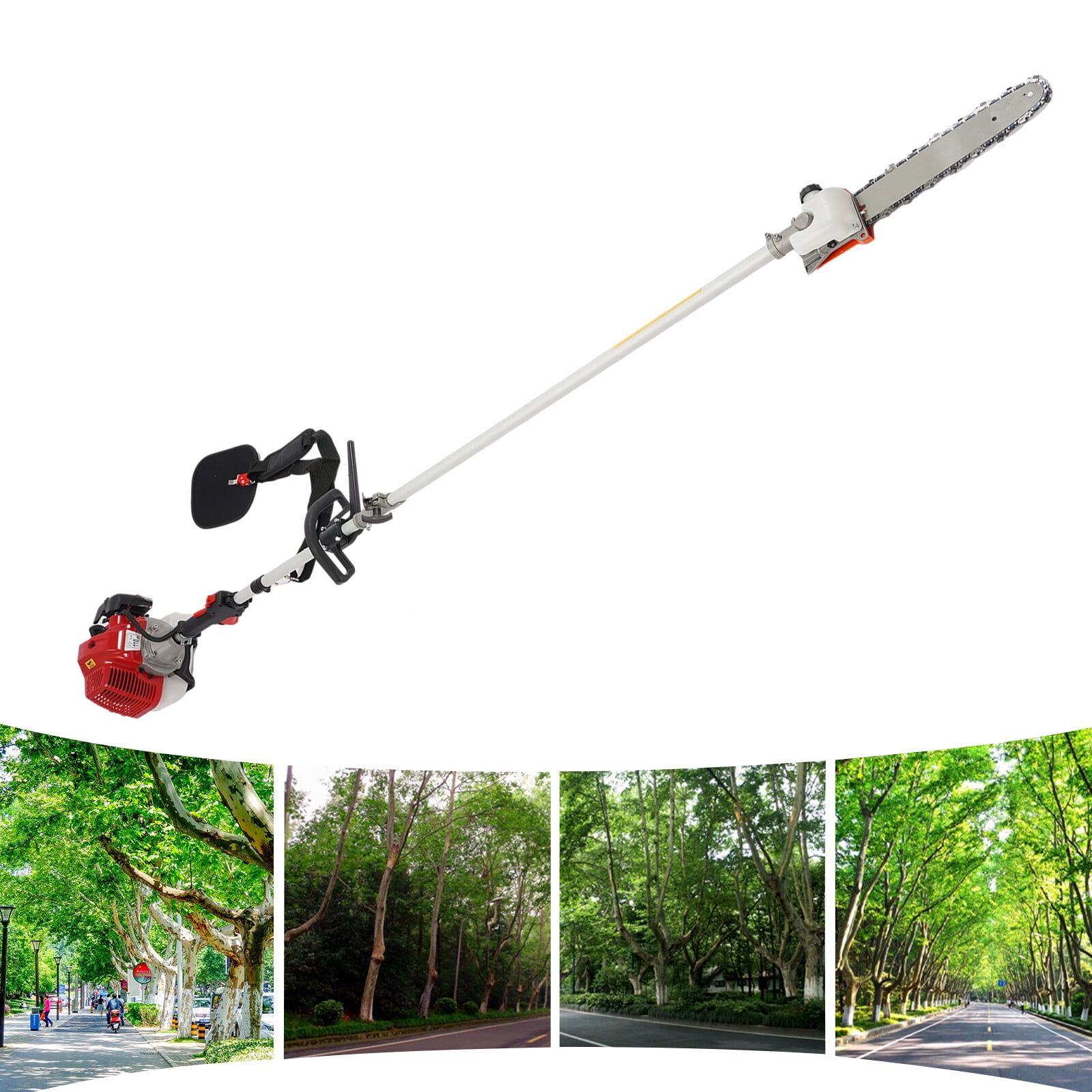 Pole Saw 16-FT Height Reachable Powerful Gas Pole Chainsaw 42.7CC 2 ...