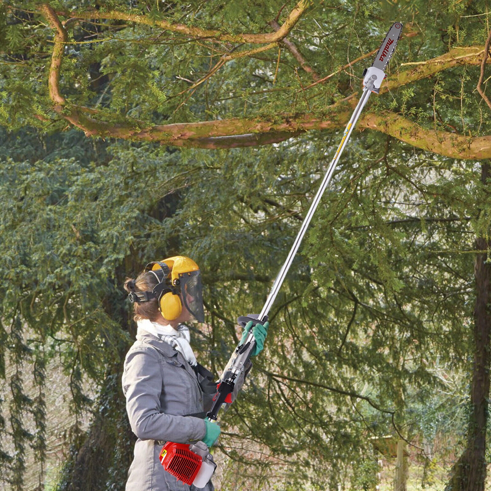 Pole Saw Gas Powered, 94.48-133.85in High Branch Saw Extension,42.7CC 2 ...