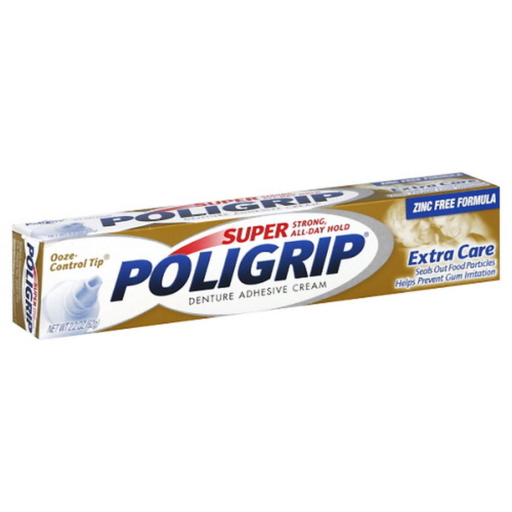 PoliGrip Super, Denture Adhesive Cream, Extra Care - 2.2 oz (Pack of 10 ...