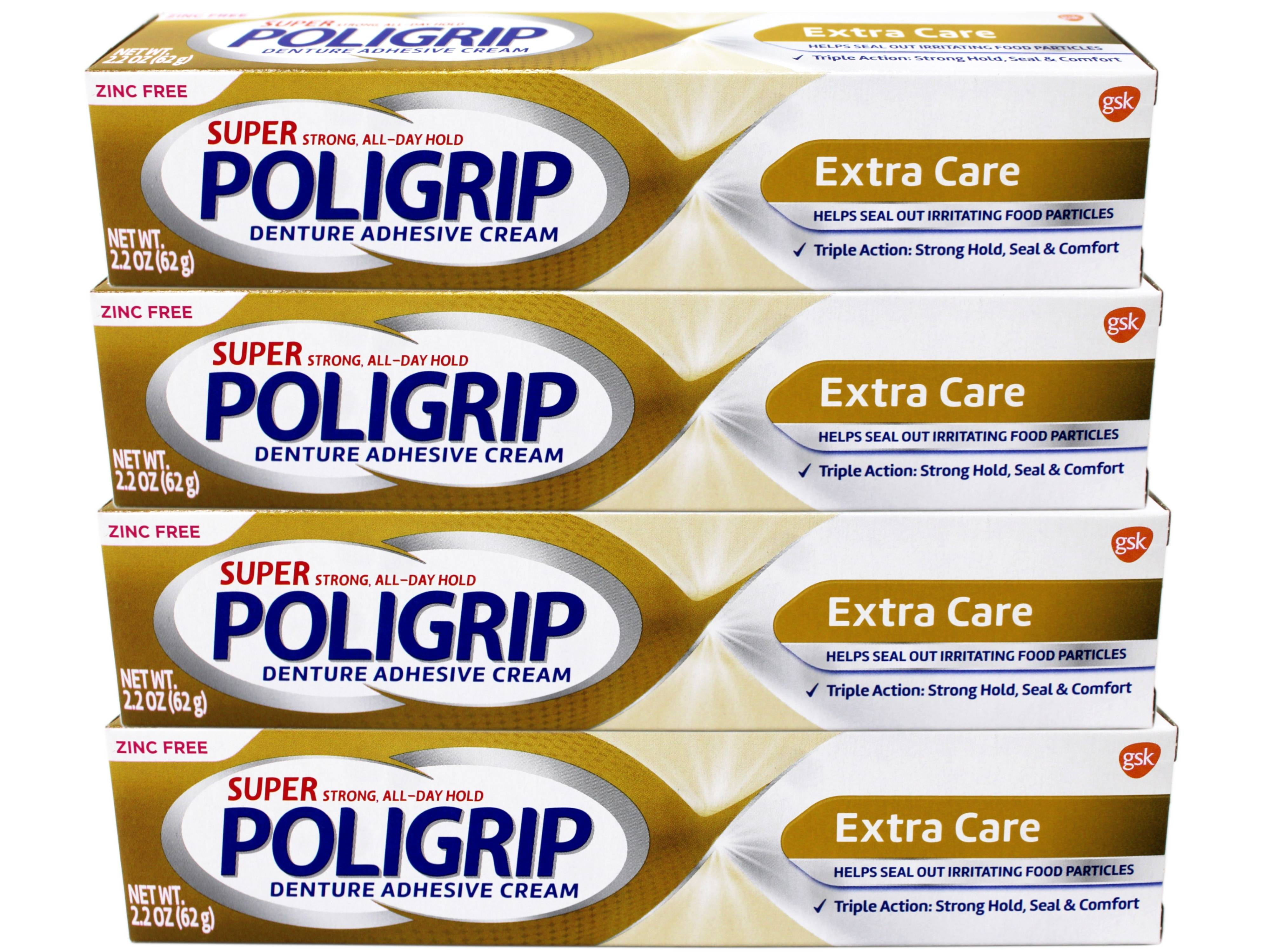 Super Poligrip Extra Care Denture Adhesive Cream, Zinc Free Denture Cream - 2.2 Ounce (Pack of 4 ...